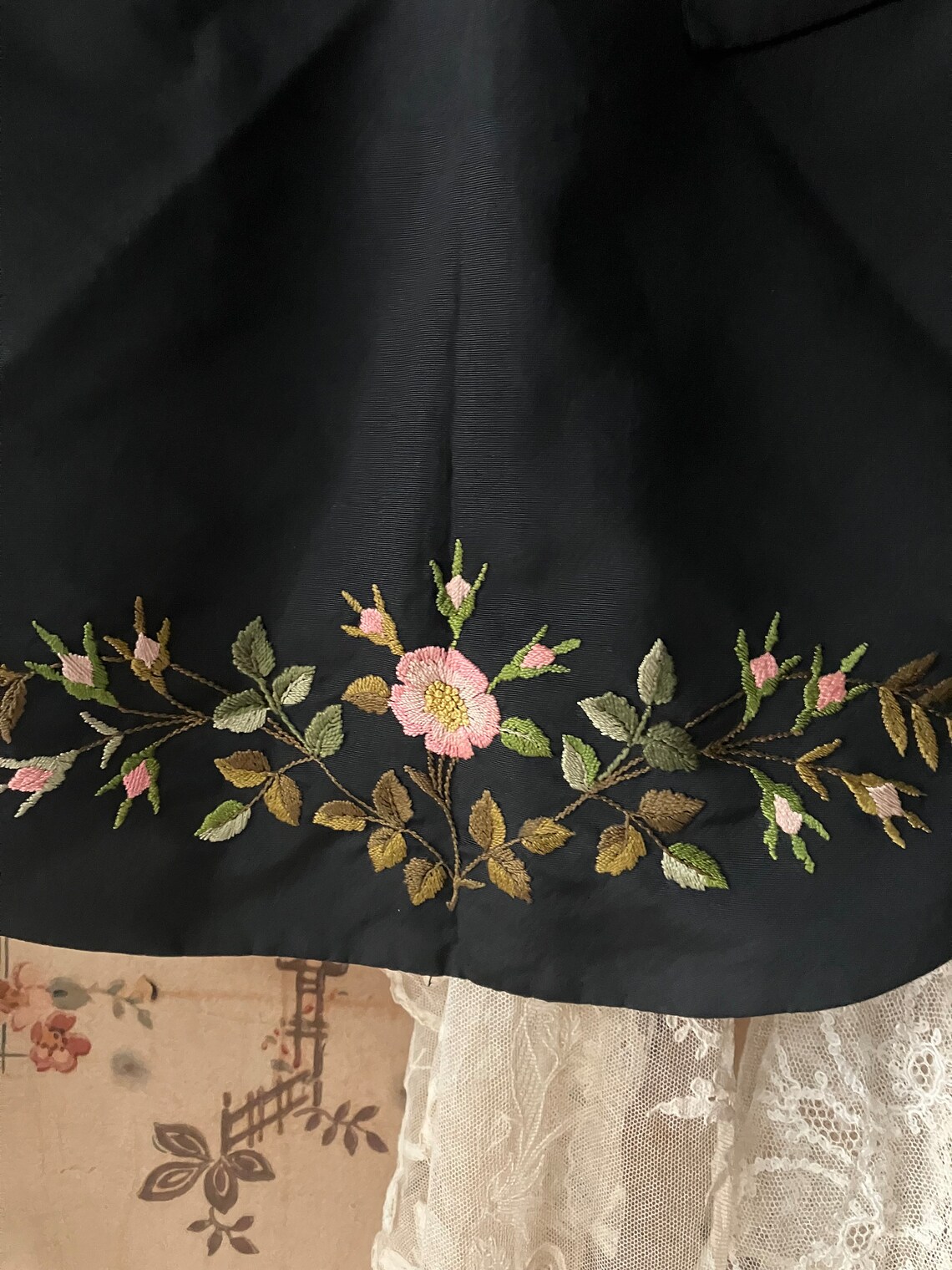 Victorian Black Silk Apron - Embroidered Floral Display Piece - Etsy