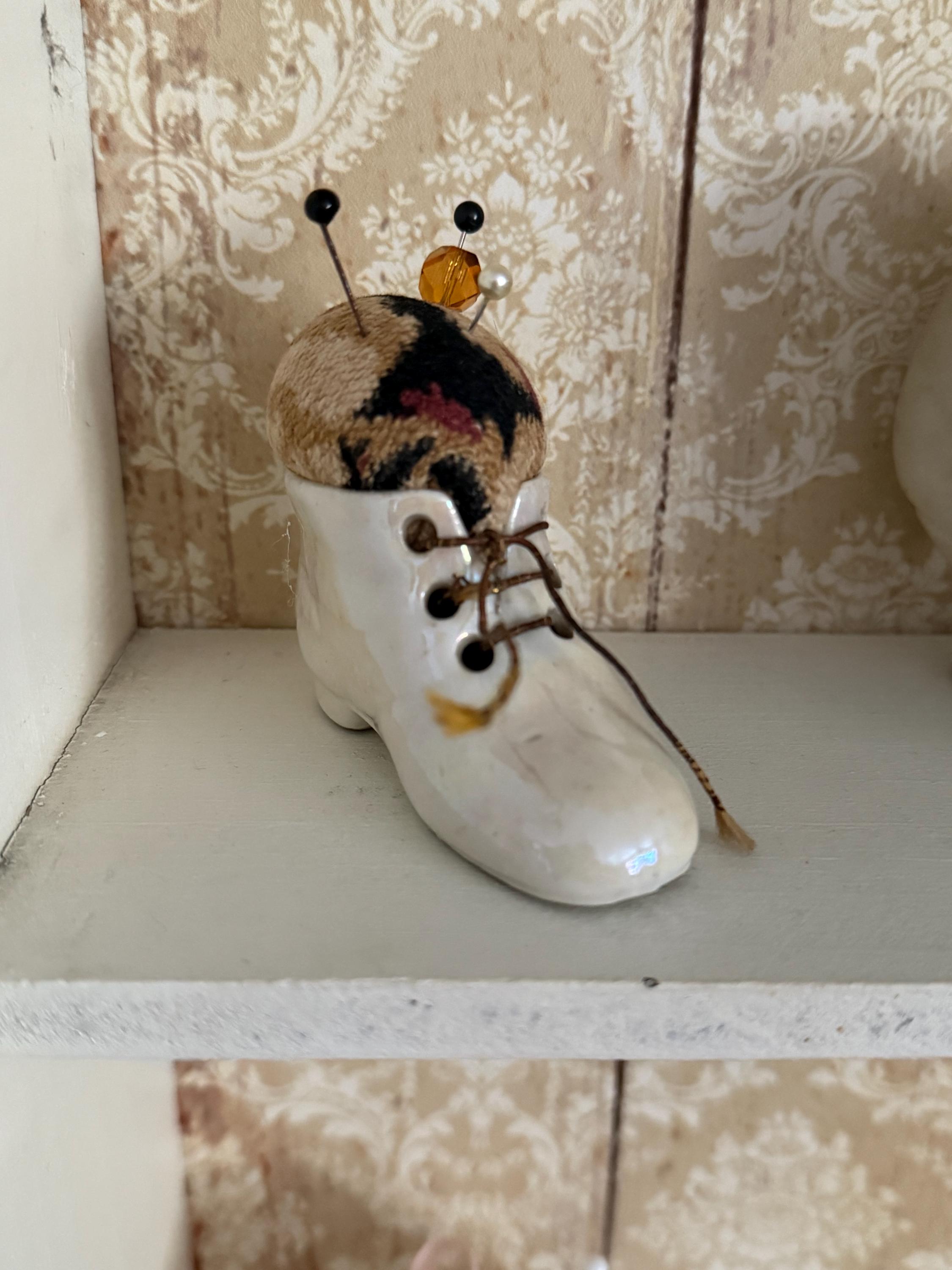 Antique Porcelain Shoe Pin Cushion, Vintage Shelf Decor - Etsy