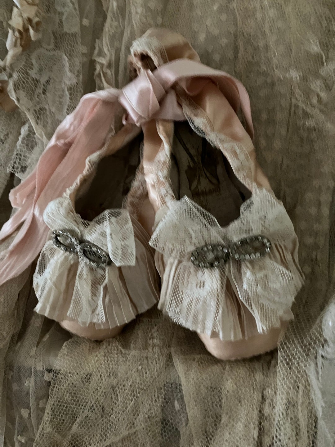 Beautiful Antique Pointe Bloch Ballet Shoes With Antique Lace and Georgian Paste Buckles - Etsy