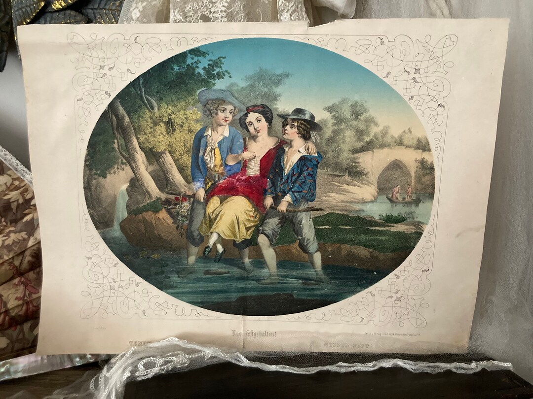 Large Hand-colored Victorian Children Print, Antique Art (16x12 Inches ...