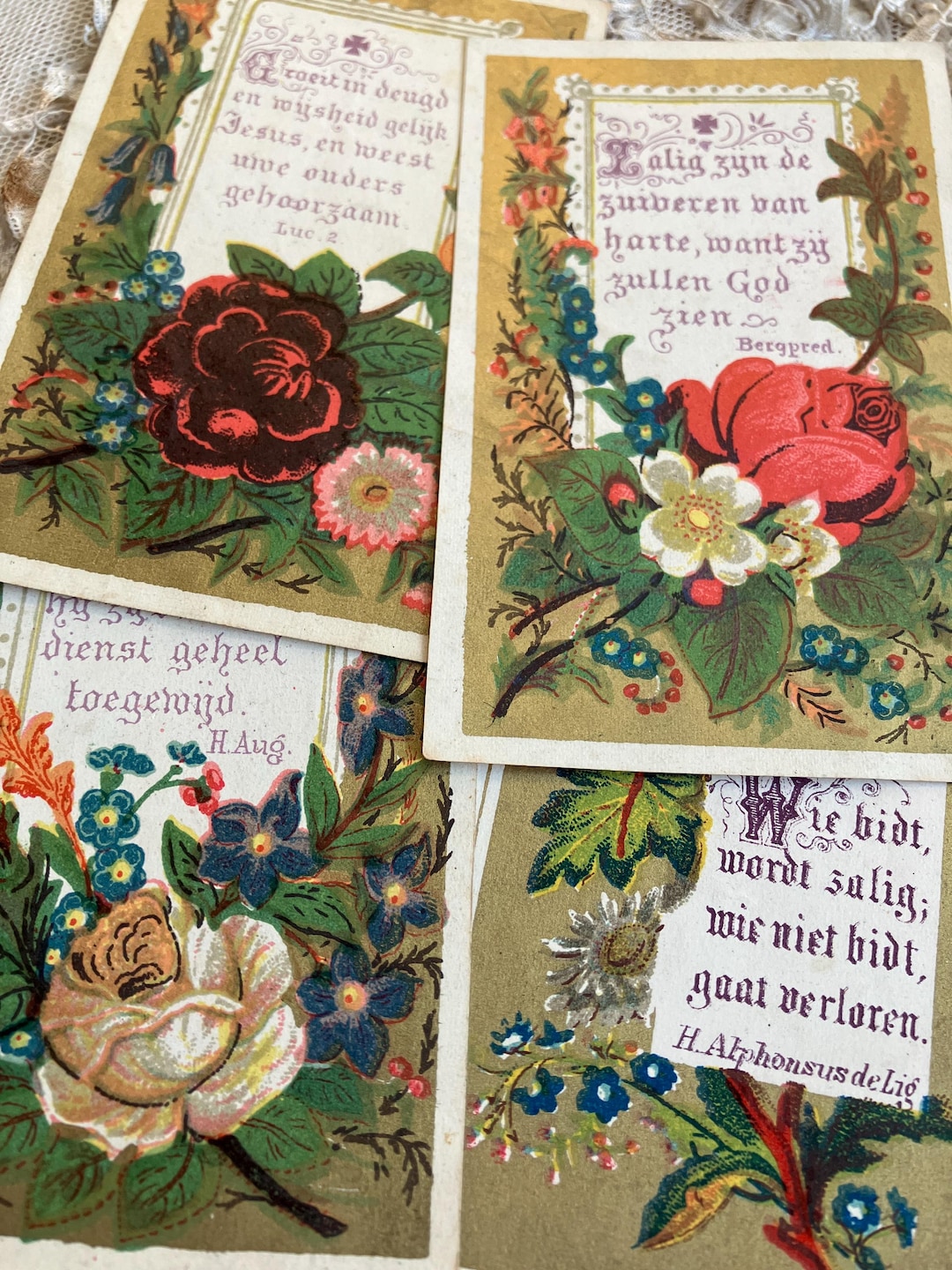 Antique Dutch Religious Cards, Floral Ephemera, 19th Century (set of 4 ...