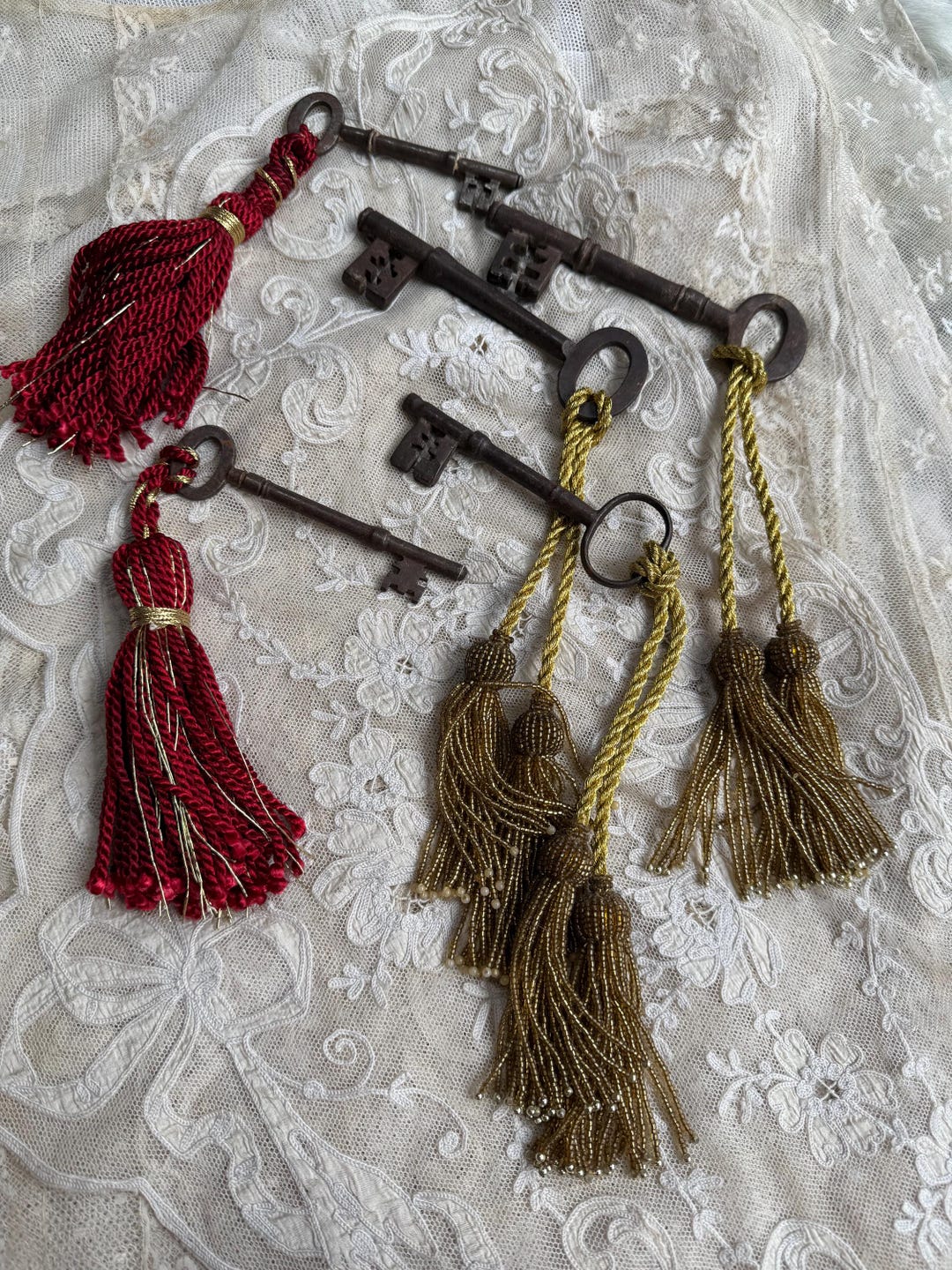 Large Antique Wrought Iron French Chateau Keys With Tassels - Etsy