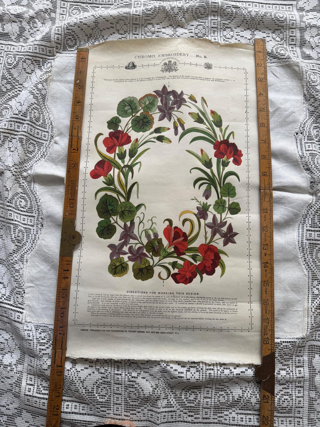 Rare 1880s Vincent Brooks Embroidery Transfer Sheet, Floral Design - Etsy