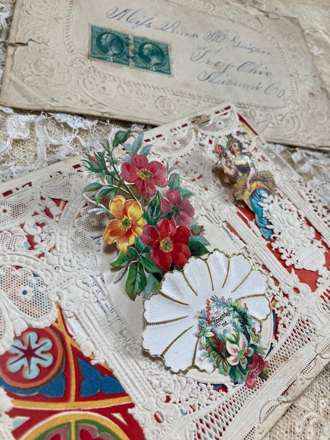 Beautiful American Victorian Paper Lace Valentine Card and Envelope ...