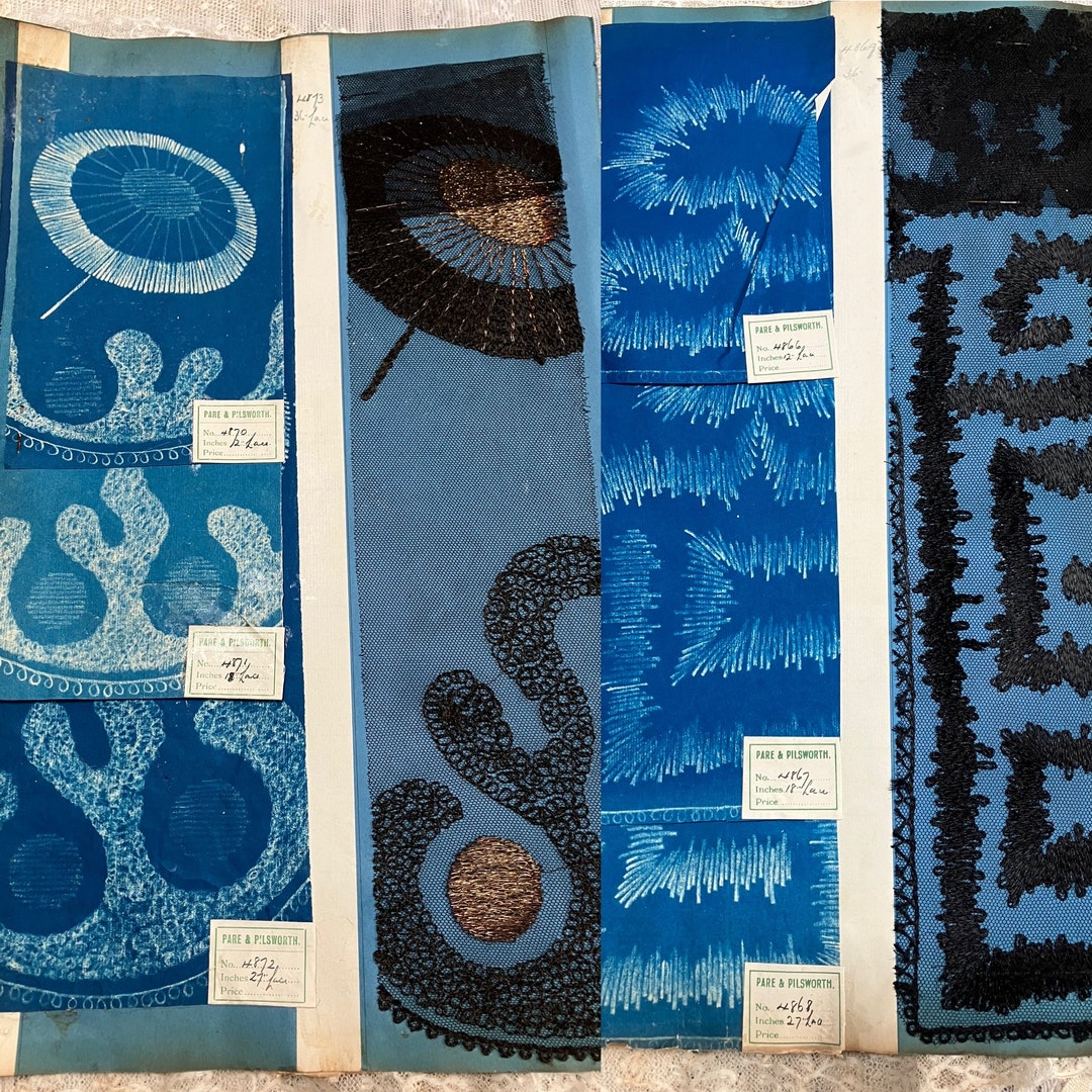 Large Antique Nottingham Lace Work Sample Page, Salesman Lace Sampler ...