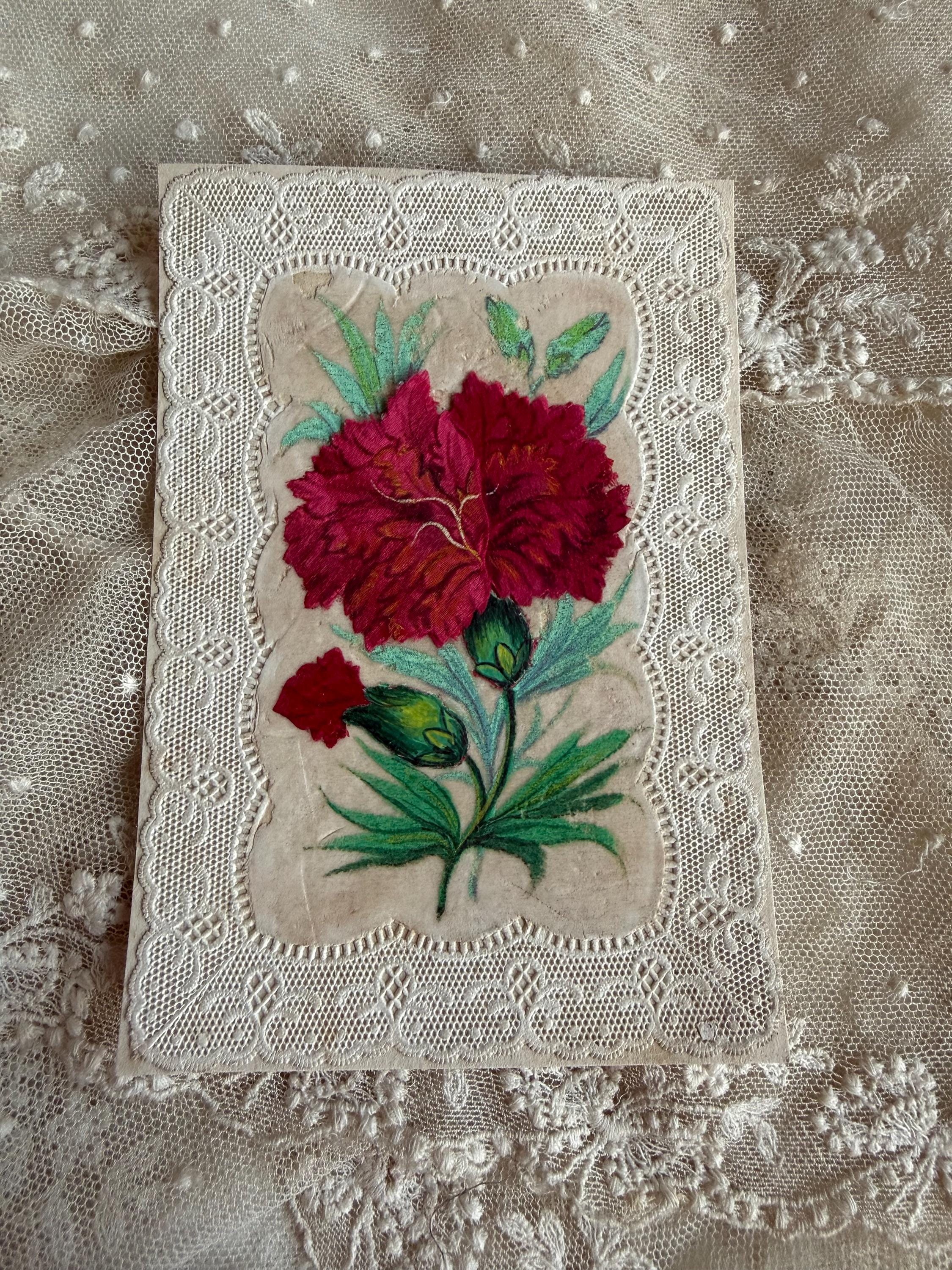 Nineteenth Century Paper Lace Card, Hand-painted Floral Silk - Etsy