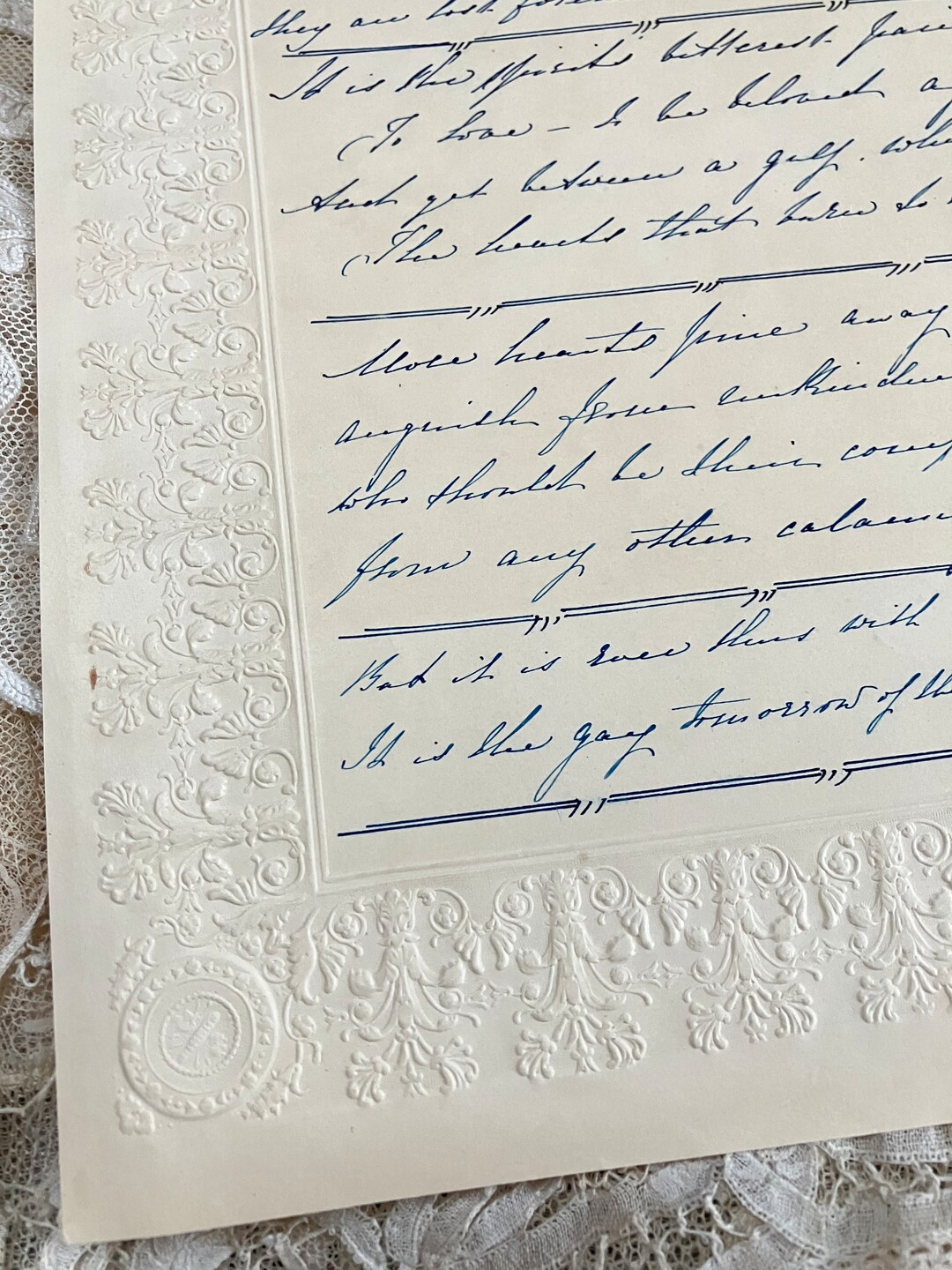 Nineteenth Century Hand Written Embossed Album Page lost - Etsy