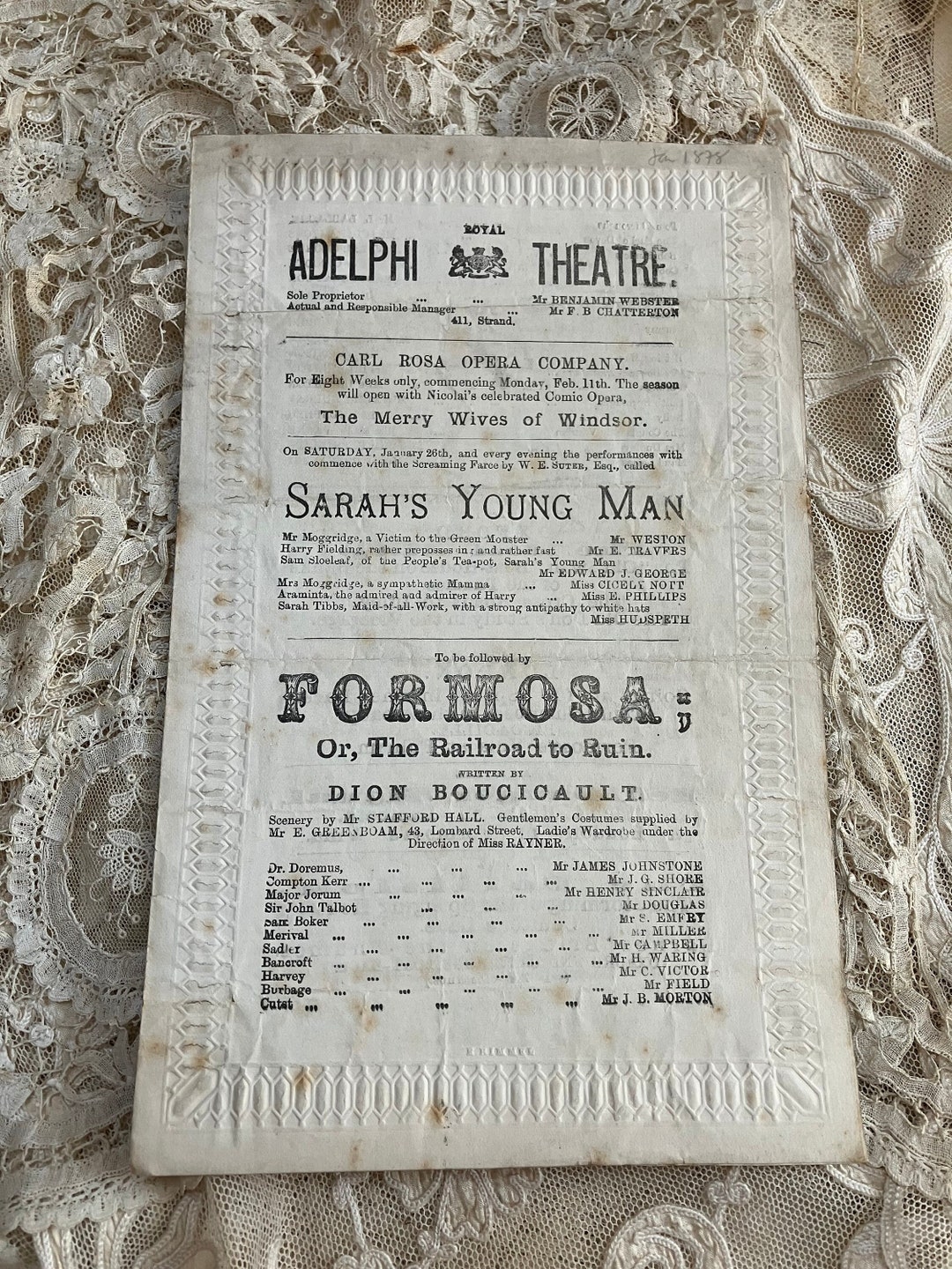Nineteenth Century Adelphi Theatre Programs, E. Rimmel Paper Ephemera ...