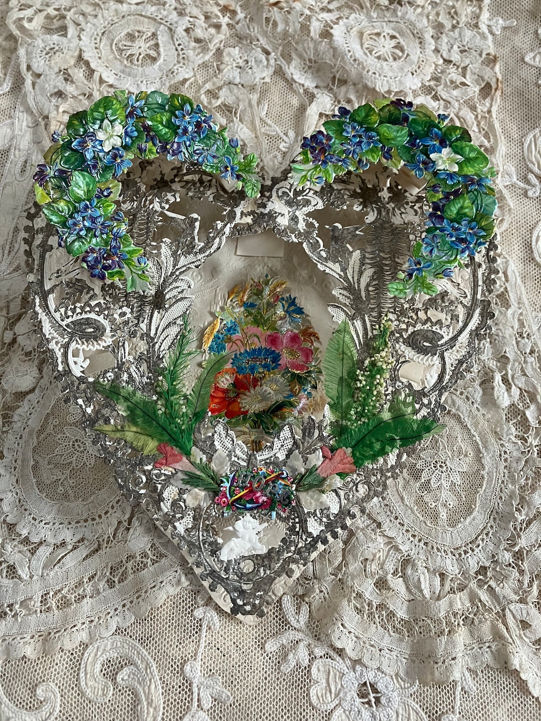 Large Paper Lace Cherub Heart Shaped Valentines Card, Affections ...