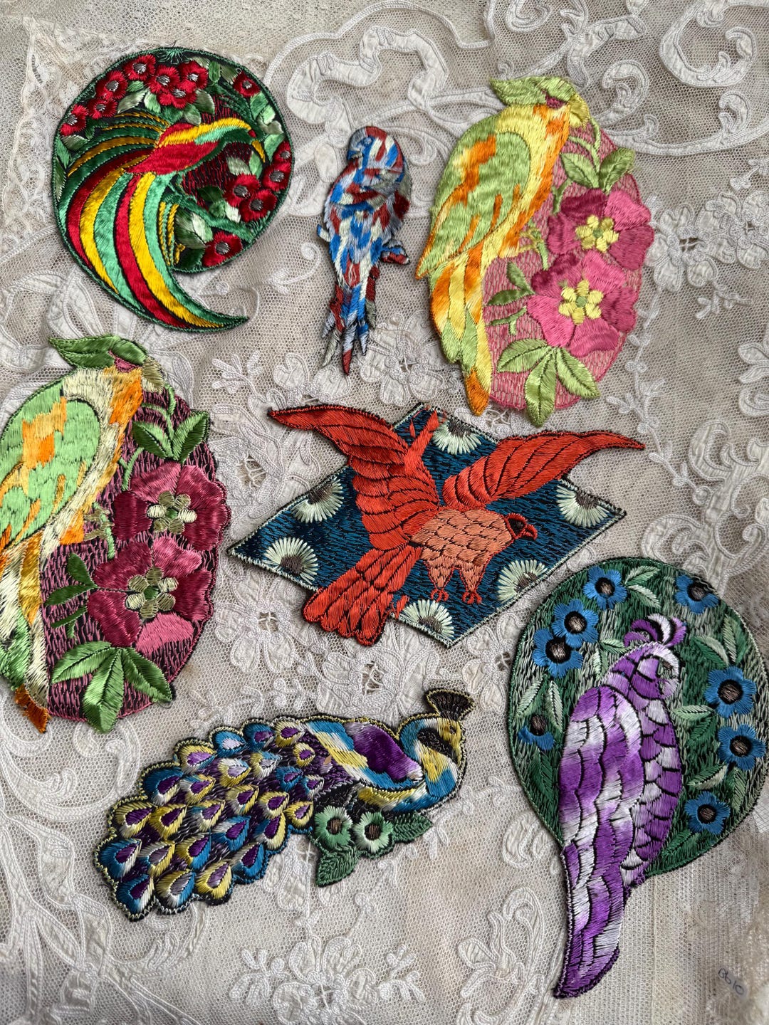 Large Antique Silk Embroidered Bird Appliques, Journal Additions - Etsy