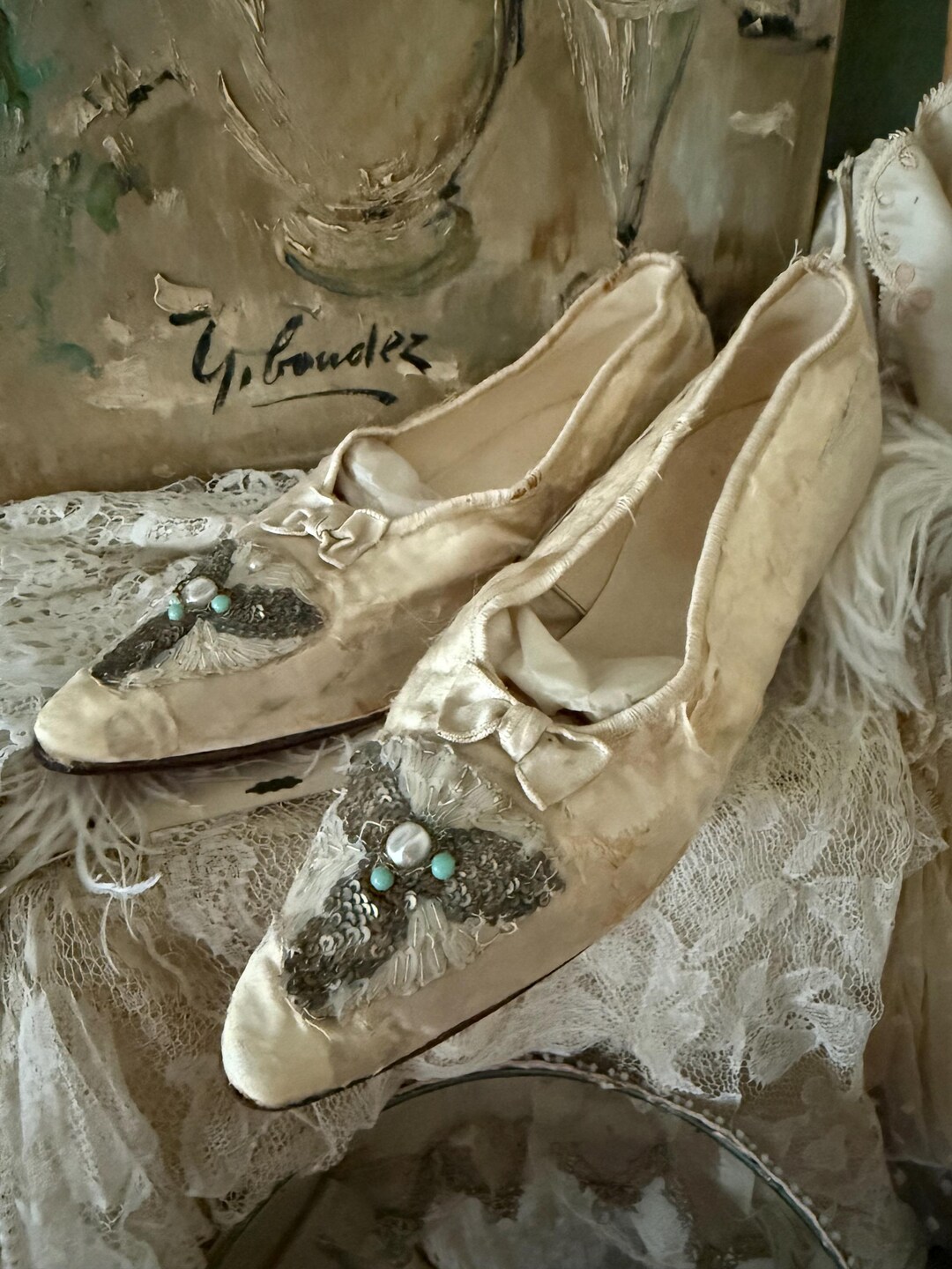 Antique 18th Century Shoes Silk and Freshwater Pearls 1790’s - Etsy