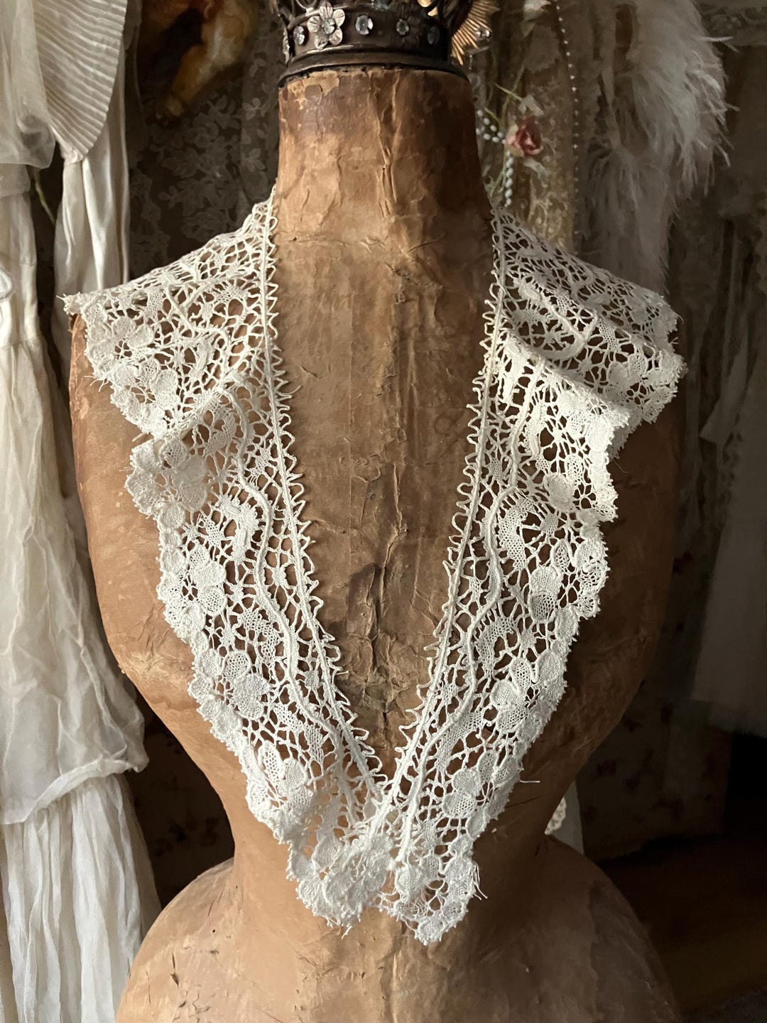 Victorian Irish Lace Dress Collar, Antique Lace Collar, Antique Remnant ...