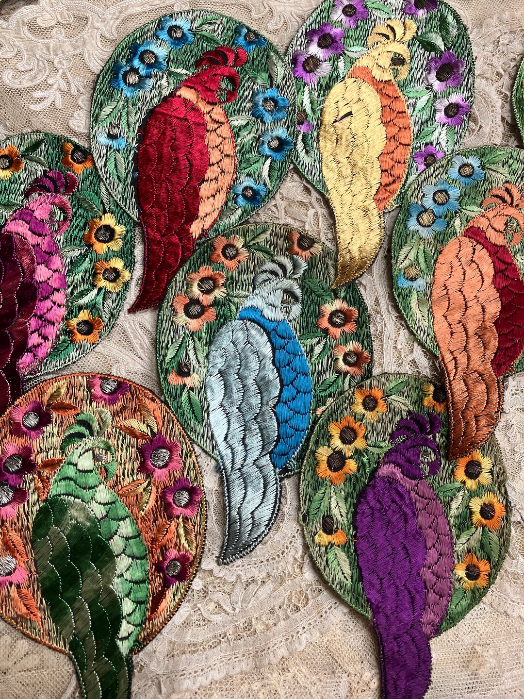 Antique Silk Embroidered Bird Appliques, Journal Additions - Etsy