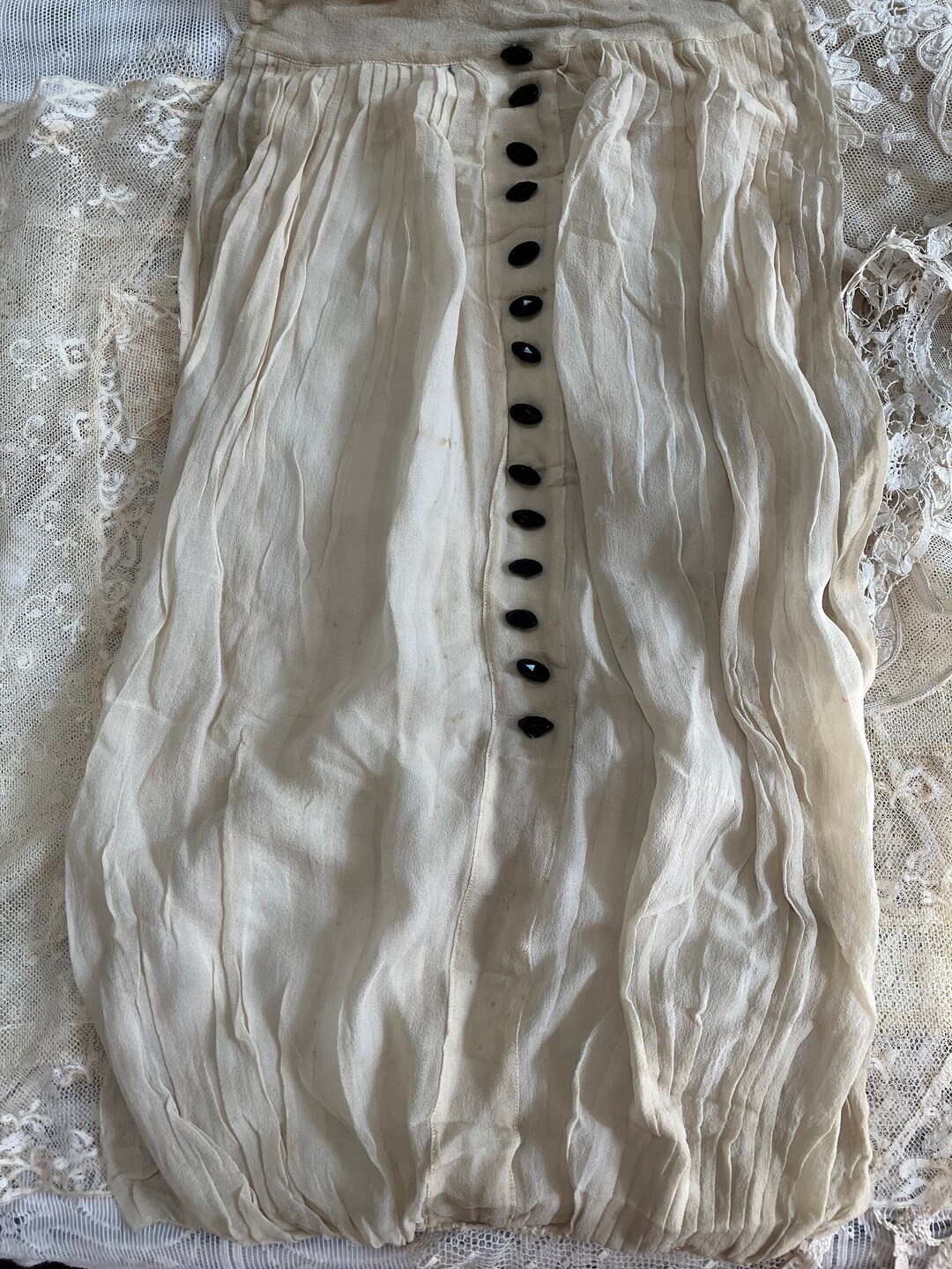 Antique Silk Modesty Dress Panel, Victorian Black Faceted Jet Buttons ...