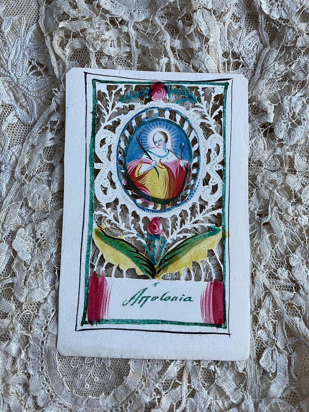 Rare Apollonia, Paper Lace Pierced Card Gouache Painting, C1790 - Etsy