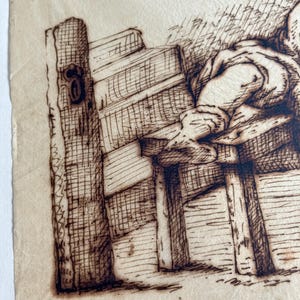 Victorian Ink Sketch of a Soldier Signed George Goodings and Dated 1837 ...