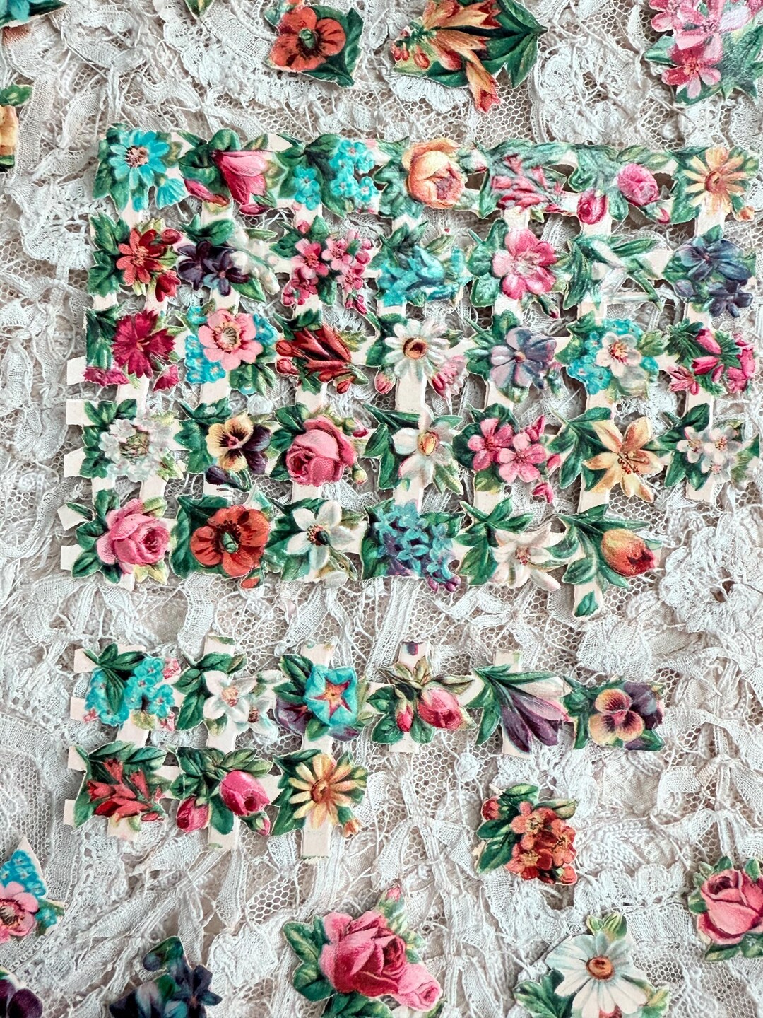 Antique Chromo Embossed Flowers Scrap Page and Loose Decoupage Scraps ...