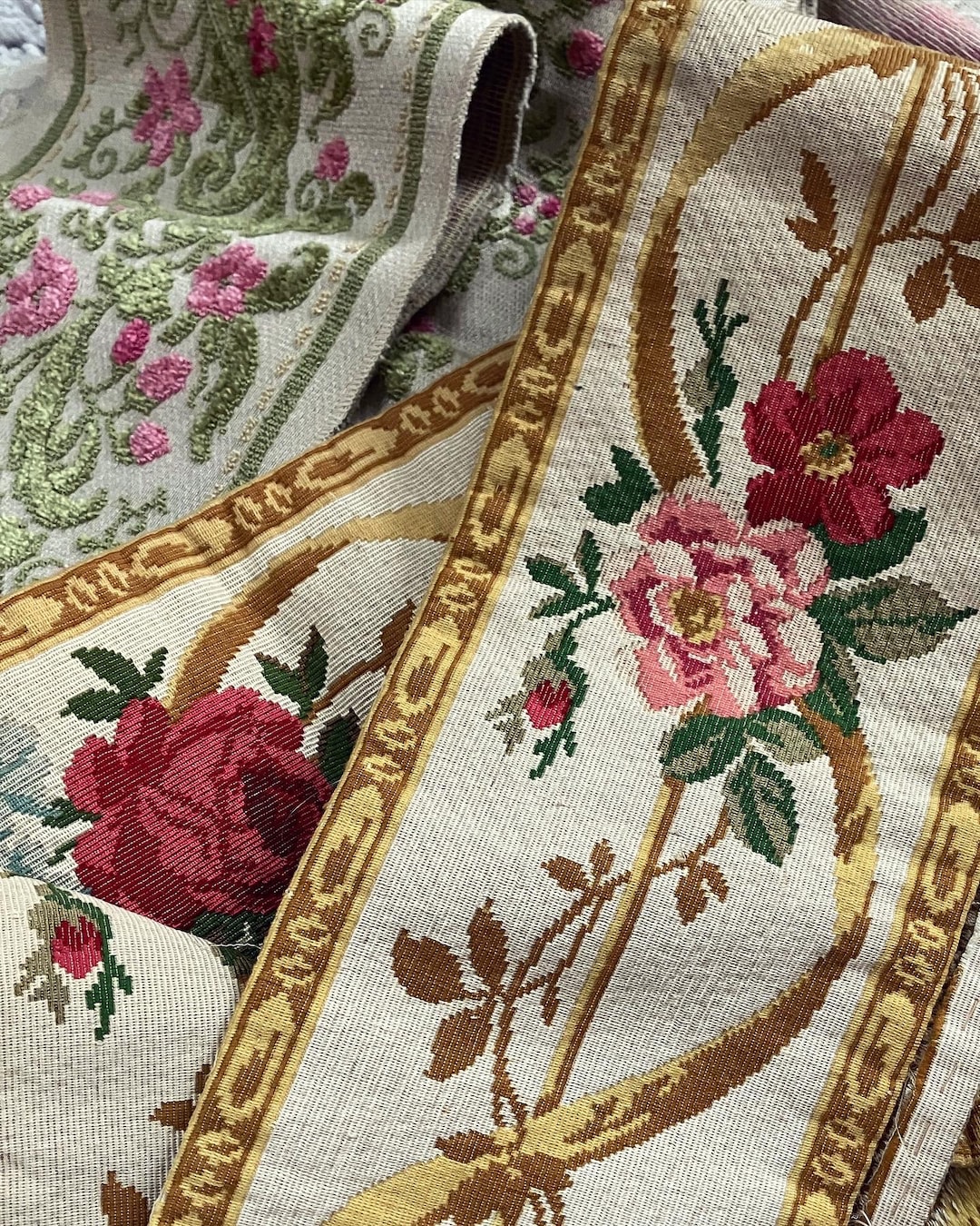 Bordura in broccato ricamato francese antico, Bordura floreale antica - Etsy Italia