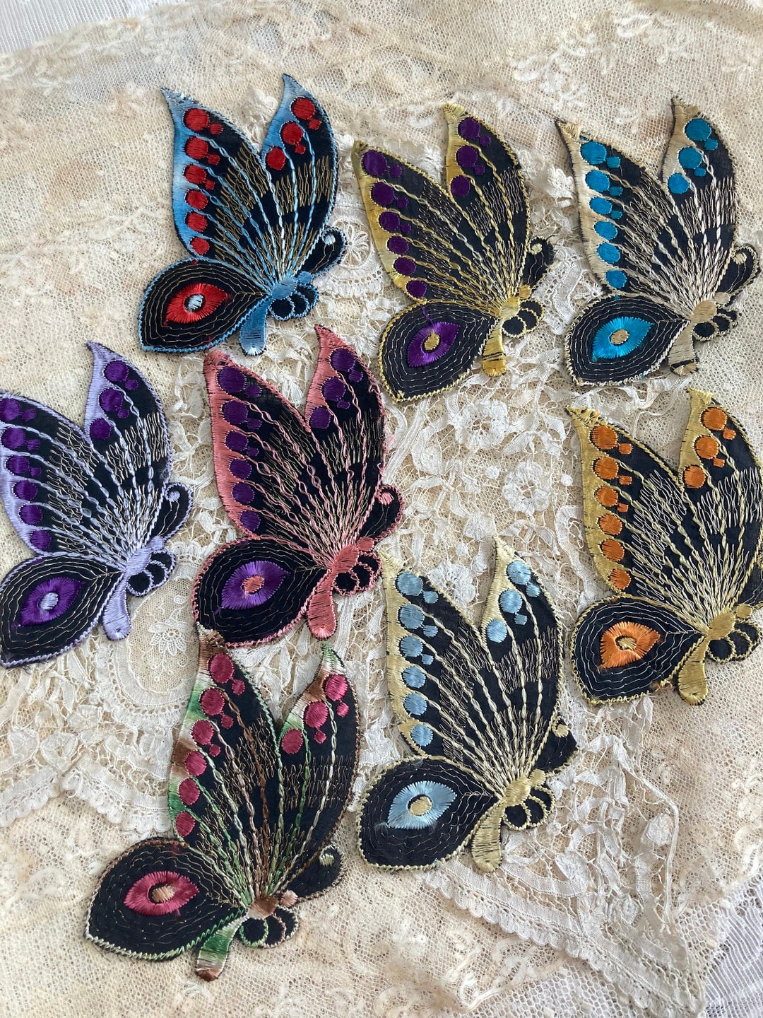 Antique Silk Large Embroidered Butterflies Appliques, Sewing Appliques ...