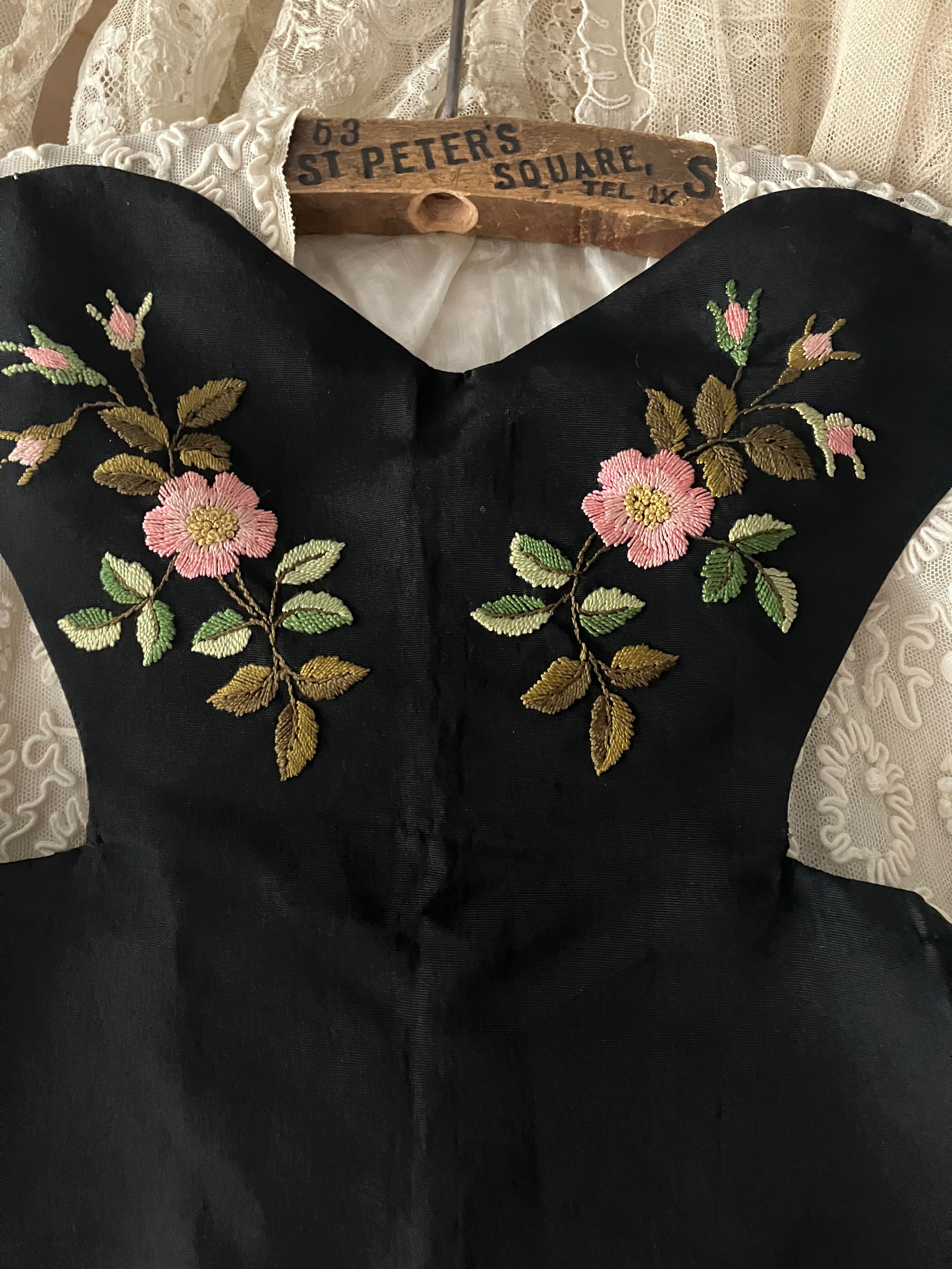 Victorian Black Silk Apron - Embroidered Floral Display Piece - Etsy