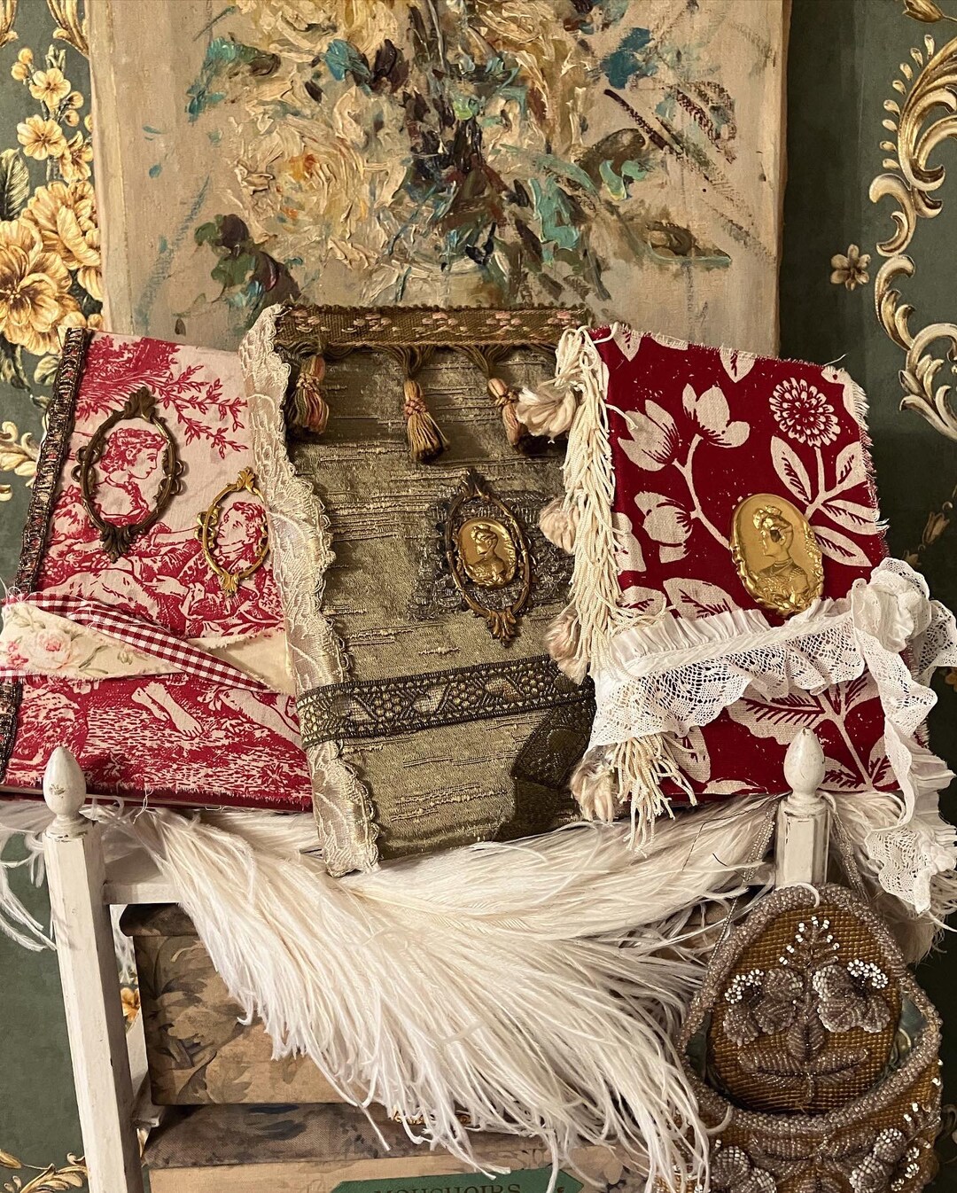 Antique Decorative Book, Lace Journal Style Shelf Filler, Desk Paper ...