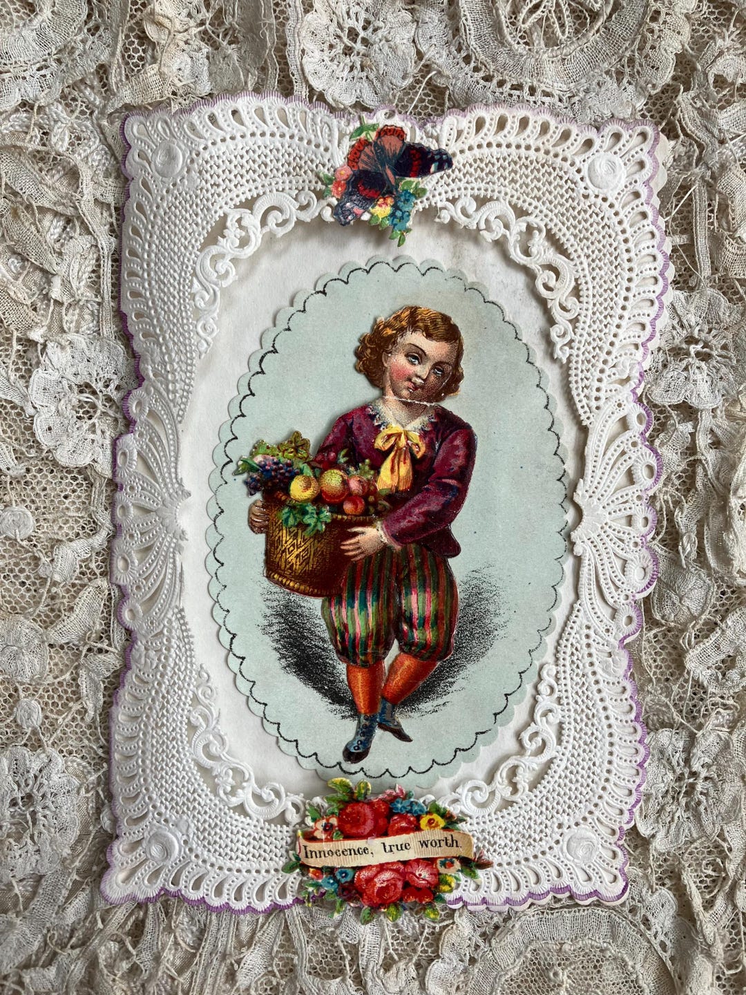 Antique Valentines Paper Lace Embellished Card From 1800's, Nineteenth ...