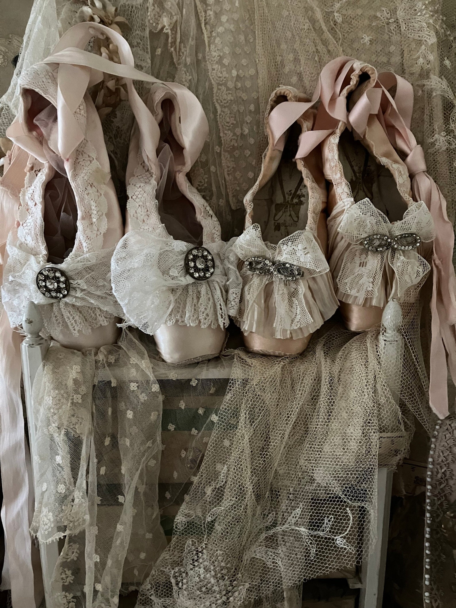 Beautiful Antique Pointe Bloch Ballet Shoes With Antique Lace and Georgian Paste Buckles - Etsy