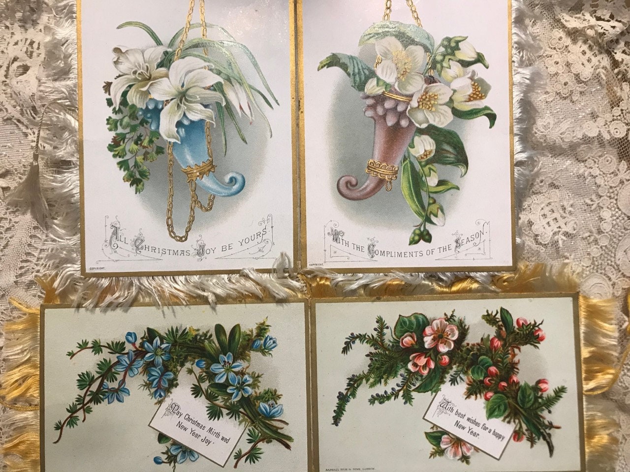 Two Antique 1800's Floral Roses Greetings Card With Silk - Etsy