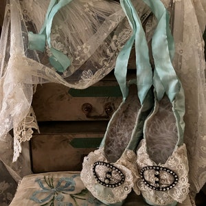 Beautiful Antique Bloch Pointe Ballet Shoes With Antique Lace and Antique Buckles Embellishment ...