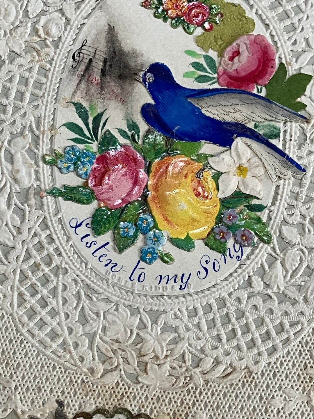 Exquisite Dobbs Nineteenth Century Hand Made Embossed Lace Card Mounted ...