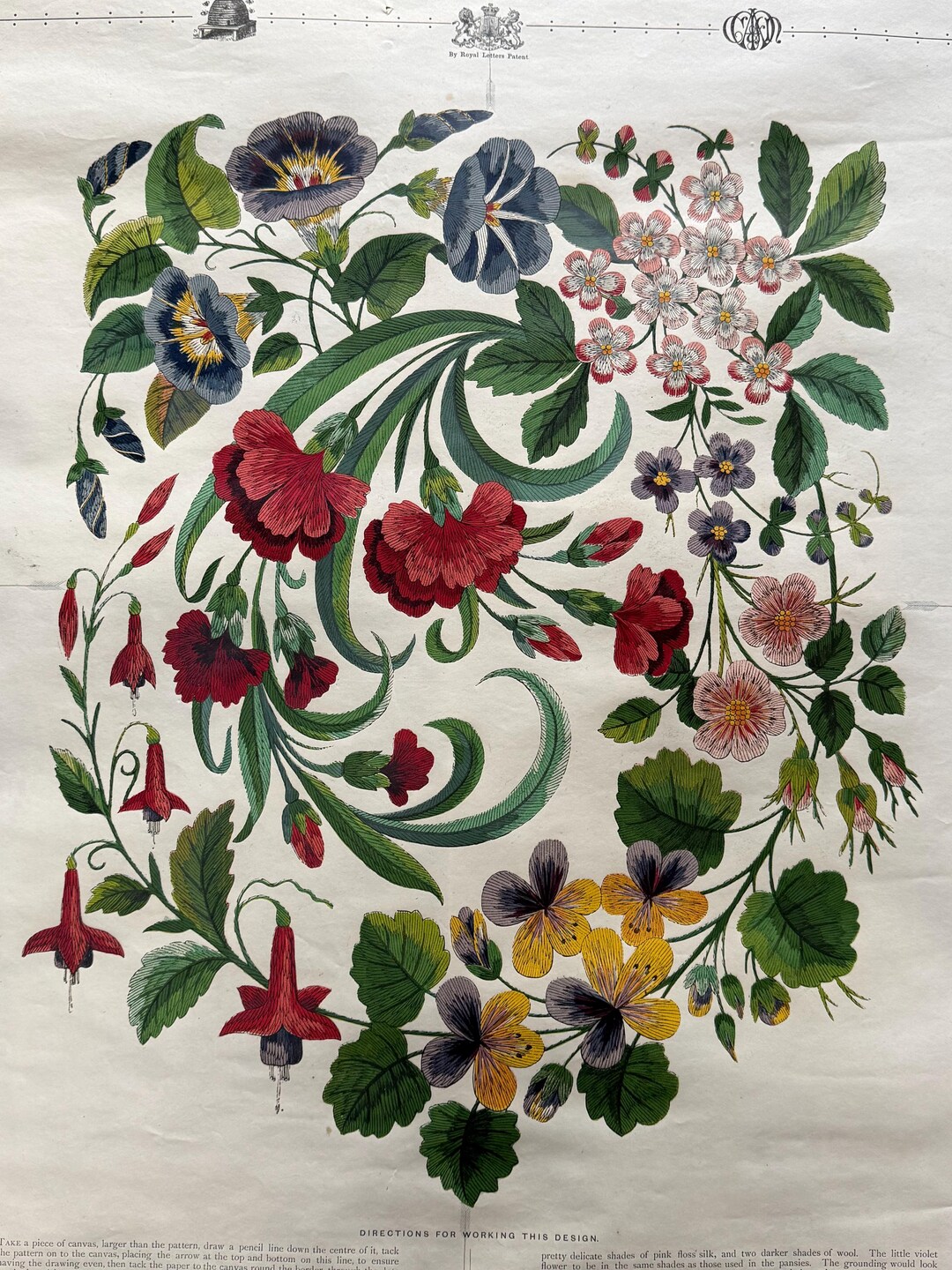 Vintage Floral Embroidery Transfer Sheet, Vincent Brooks Day & Son, C ...