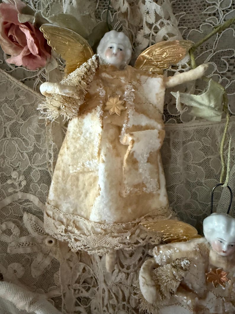 Antique Victorian German Heirloom Porcelain Head Christmas Hanging Spun ...
