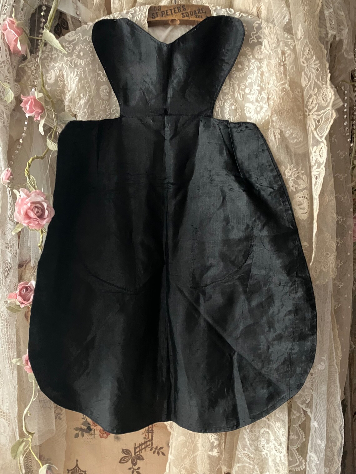 Victorian Black Silk Apron - Embroidered Floral Display Piece - Etsy