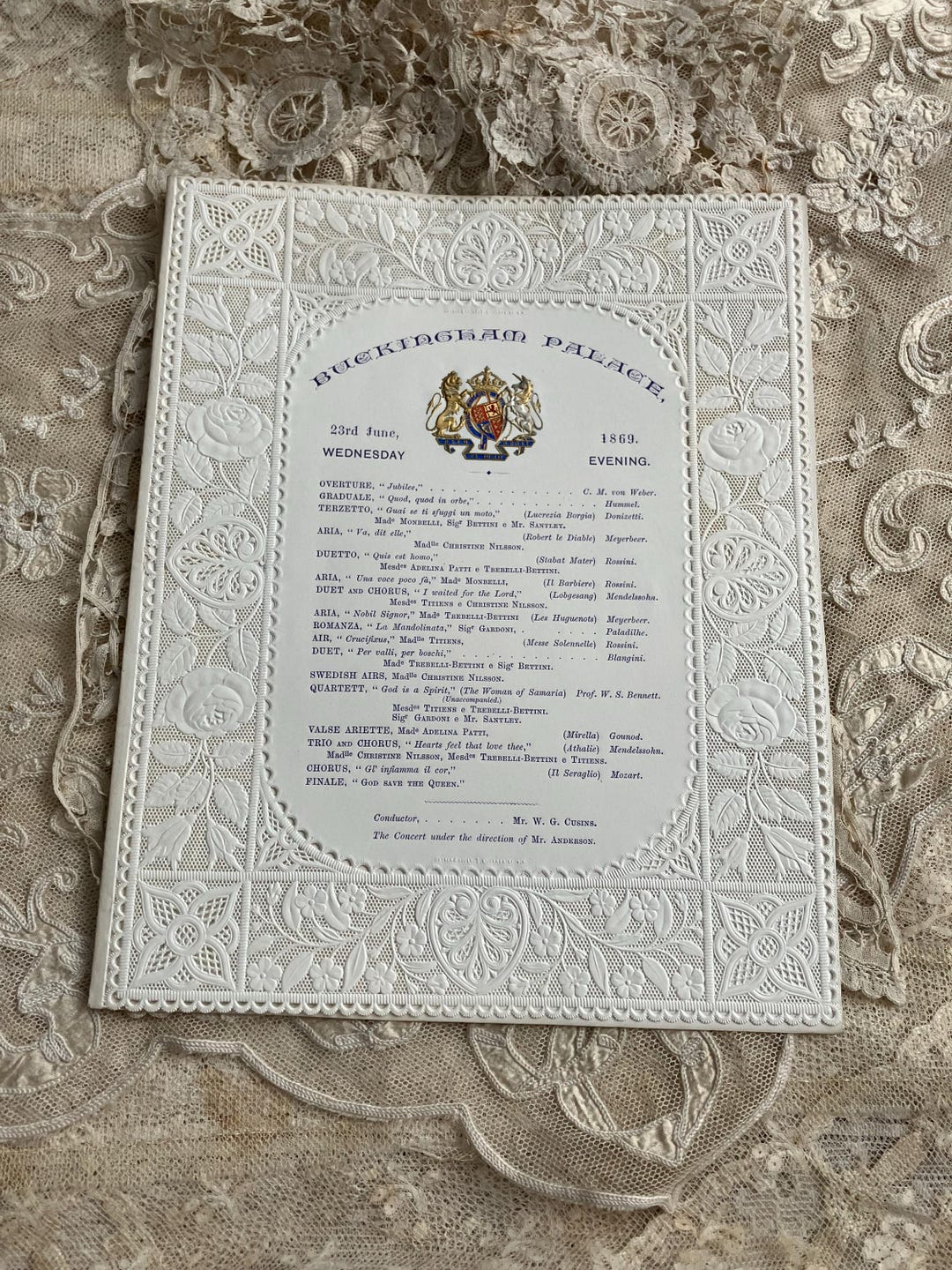 1869 Buckingham Palace Royal Concert Programme With Embossed Royal Arms ...