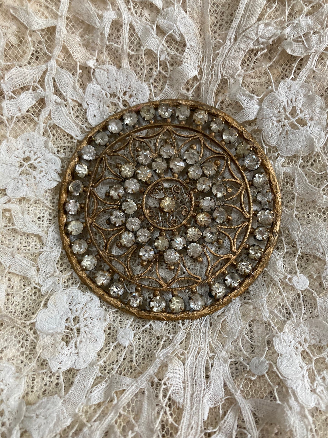 Large Georgian Filigree Rhinestone Appliqué, Antique Dress Jewelry - Etsy