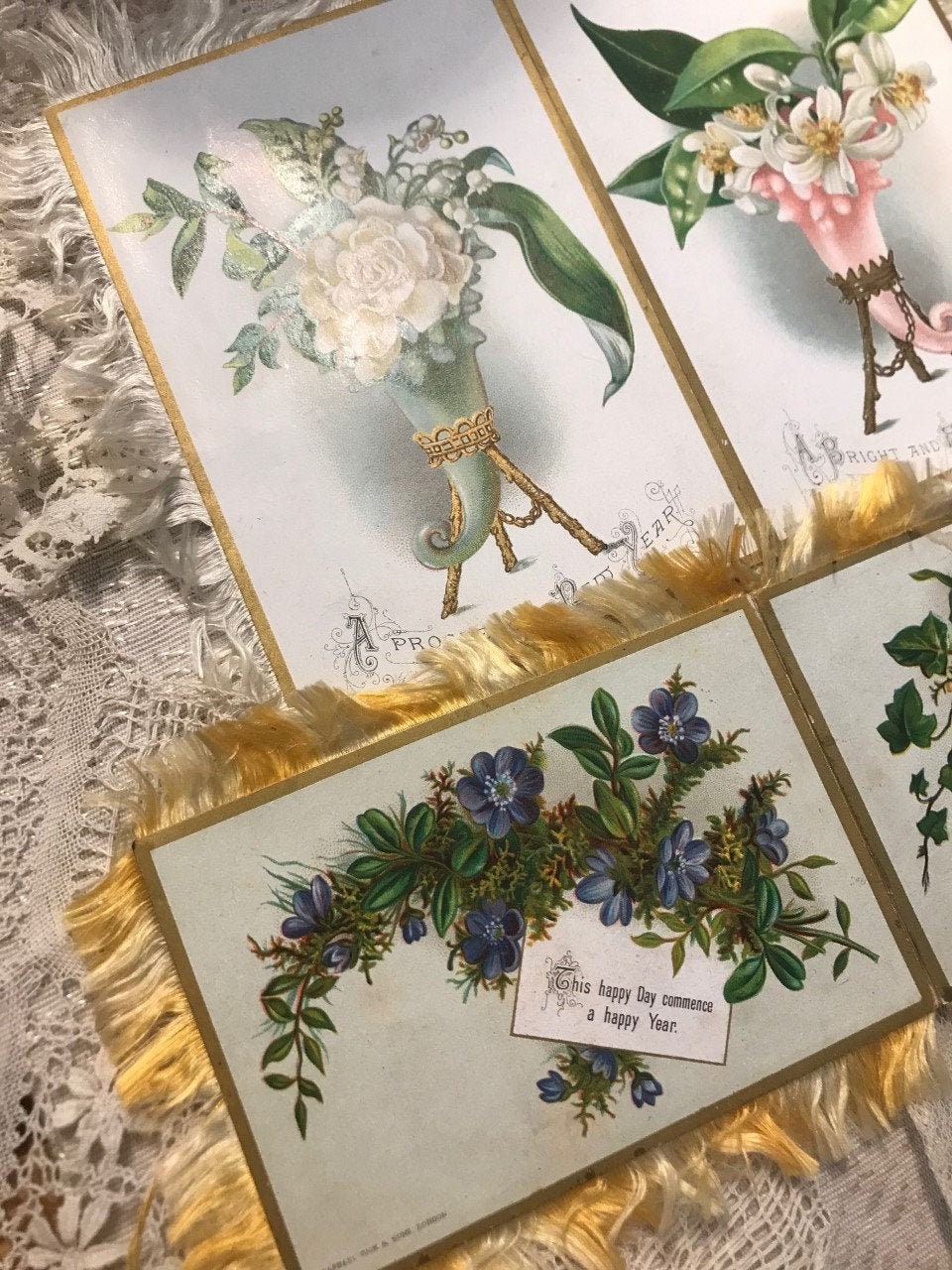 Two Antique 1800's Floral Roses Greetings Card With Silk - Etsy