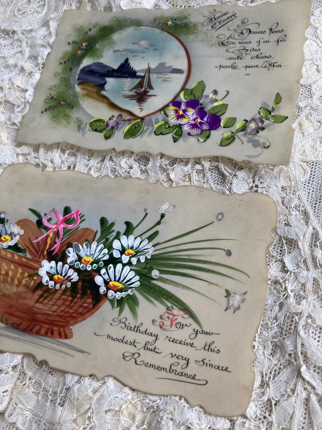 Two Antique Hand Painted Floral Celluloid Postcards - Etsy