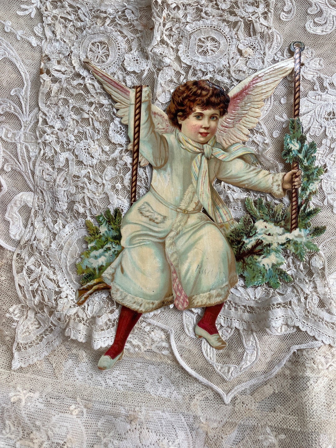 Rare Large Nineteenth Century Chromo Embossed Christmas Angel Scrap ...