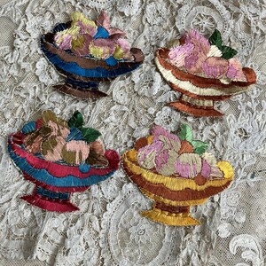 Antique Silk Embroidered Fruit in Baskets Appliqués, Sewing Appliques ...