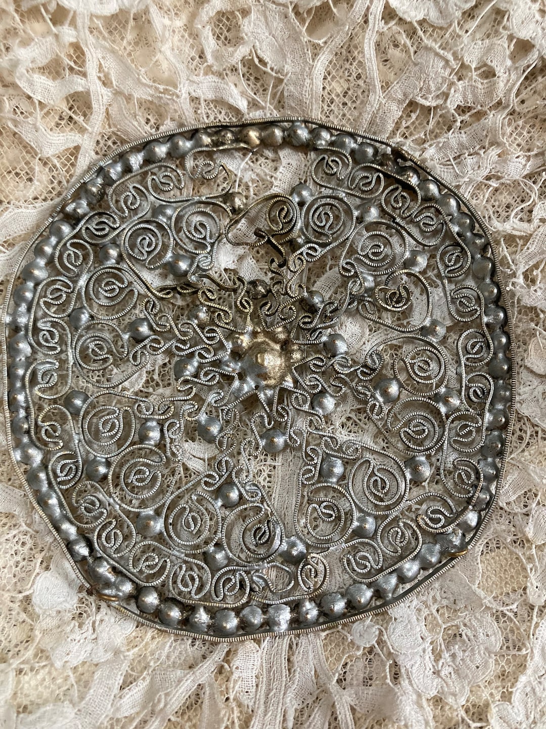 Large Georgian Filigree Paste Rhinestone Appliqué, Antique Dress ...
