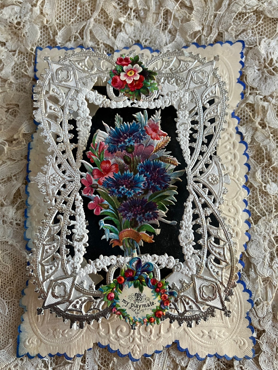 Antique Paper Lace ‘my Playmate’ Valentines Card From 1800's ...