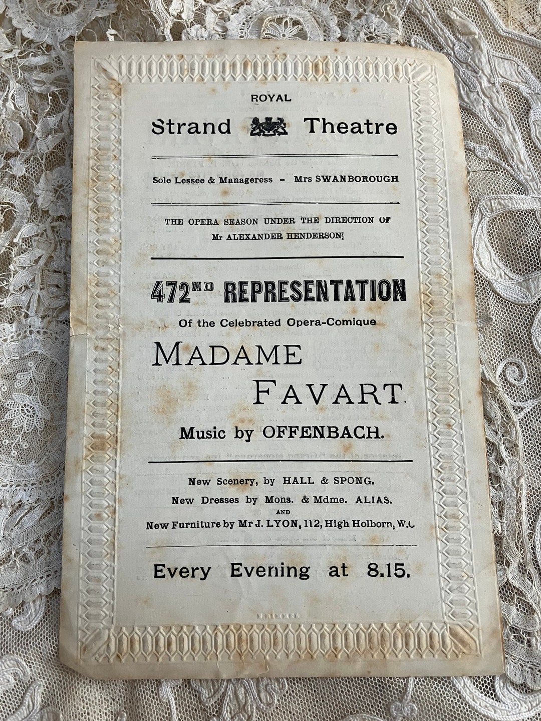Nineteenth Century Royal Strand Theatre Programs,e. Rimmel Paper ...
