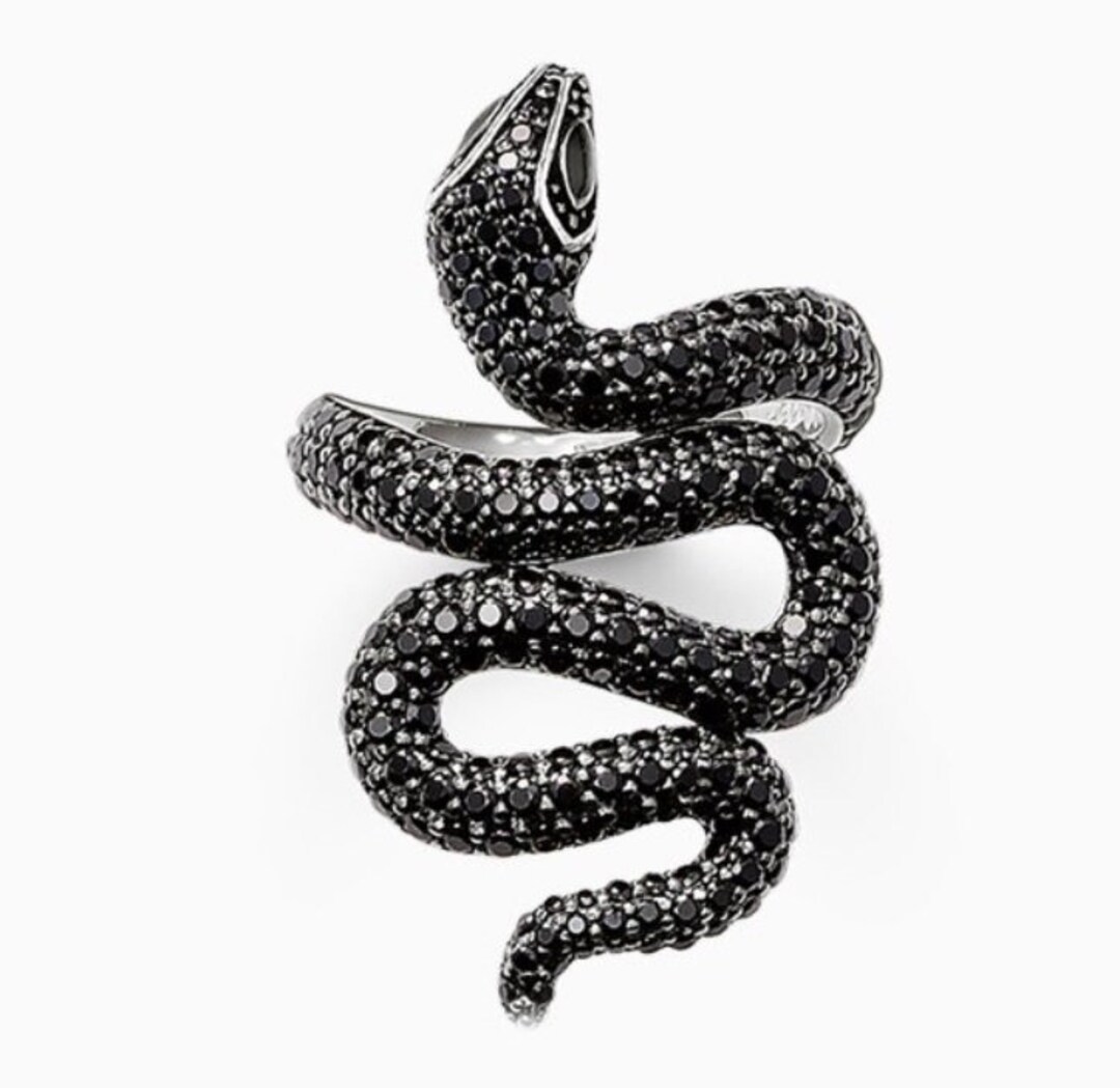 Black Snake Ring, Black Gem Snake Wrap Ring , Black CZ Spinel Ring ...