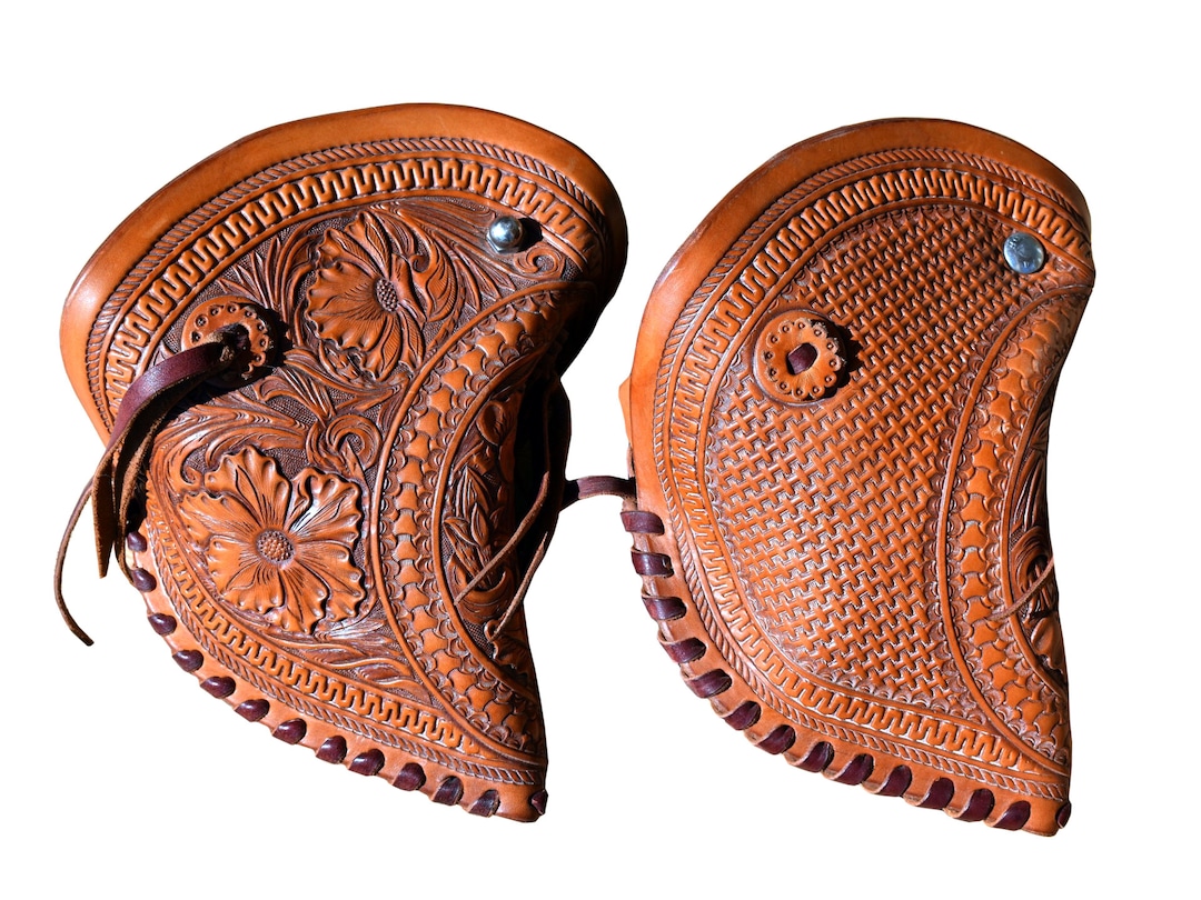 Custom Made Western Saddle Tapaderos Stirrups Hand Sewn Tooled Leather ...