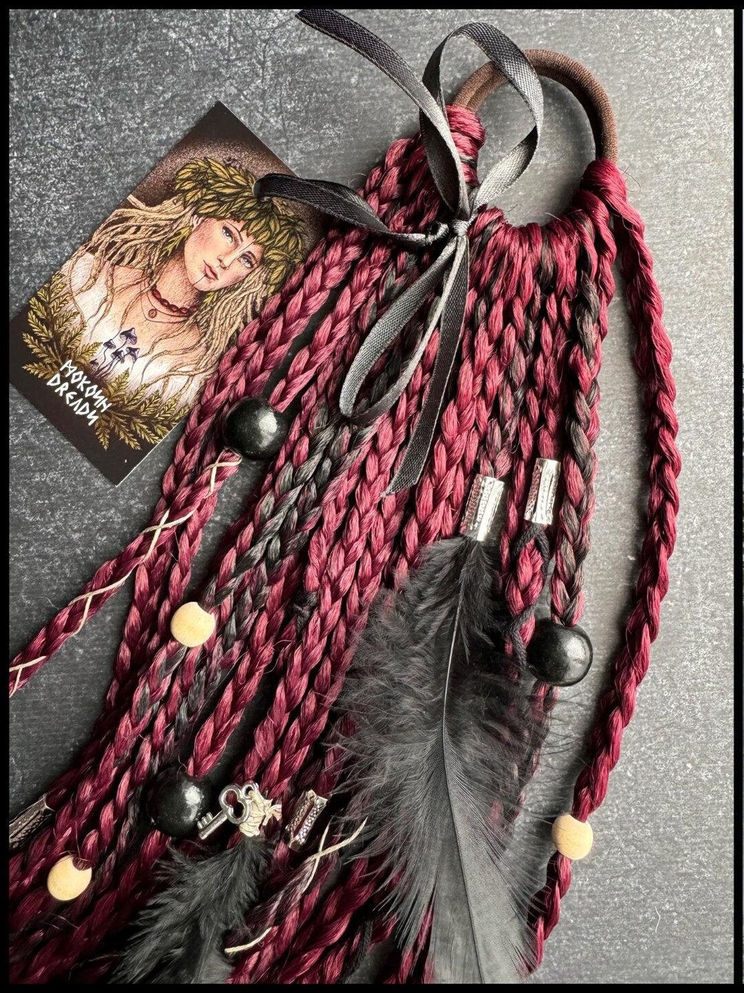 CHERRY | Braids Locks on Elastic Band Red Wine Black Fairycore Crochet ...