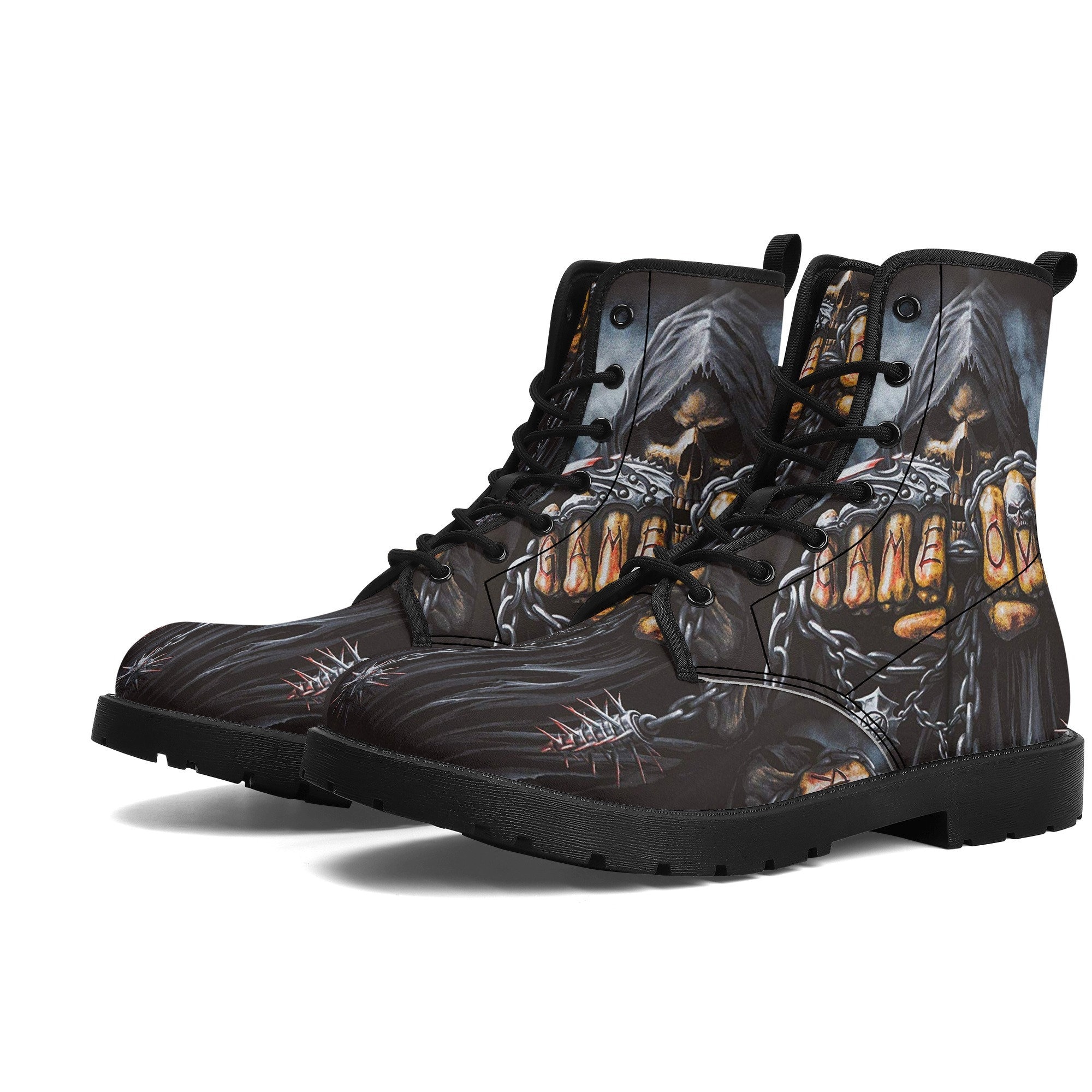 Game Over Reaper Skull Grim Reaper Boots for Men Women, Grim Reaper ...