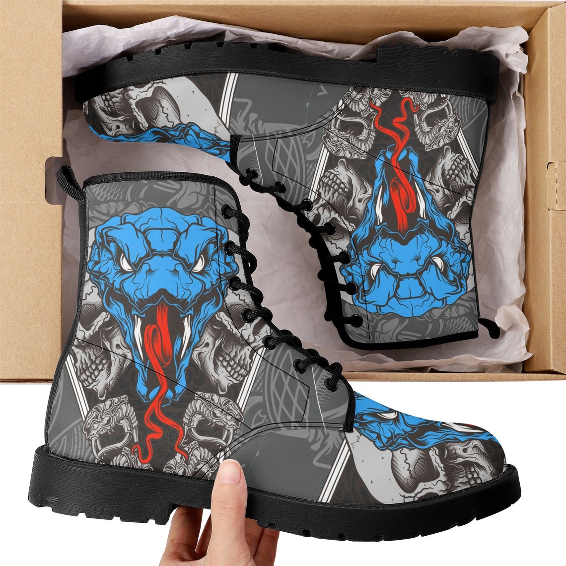 Snake Skull Leather Boots, Skeleton Skull Boots for Men, Grim Reaper ...