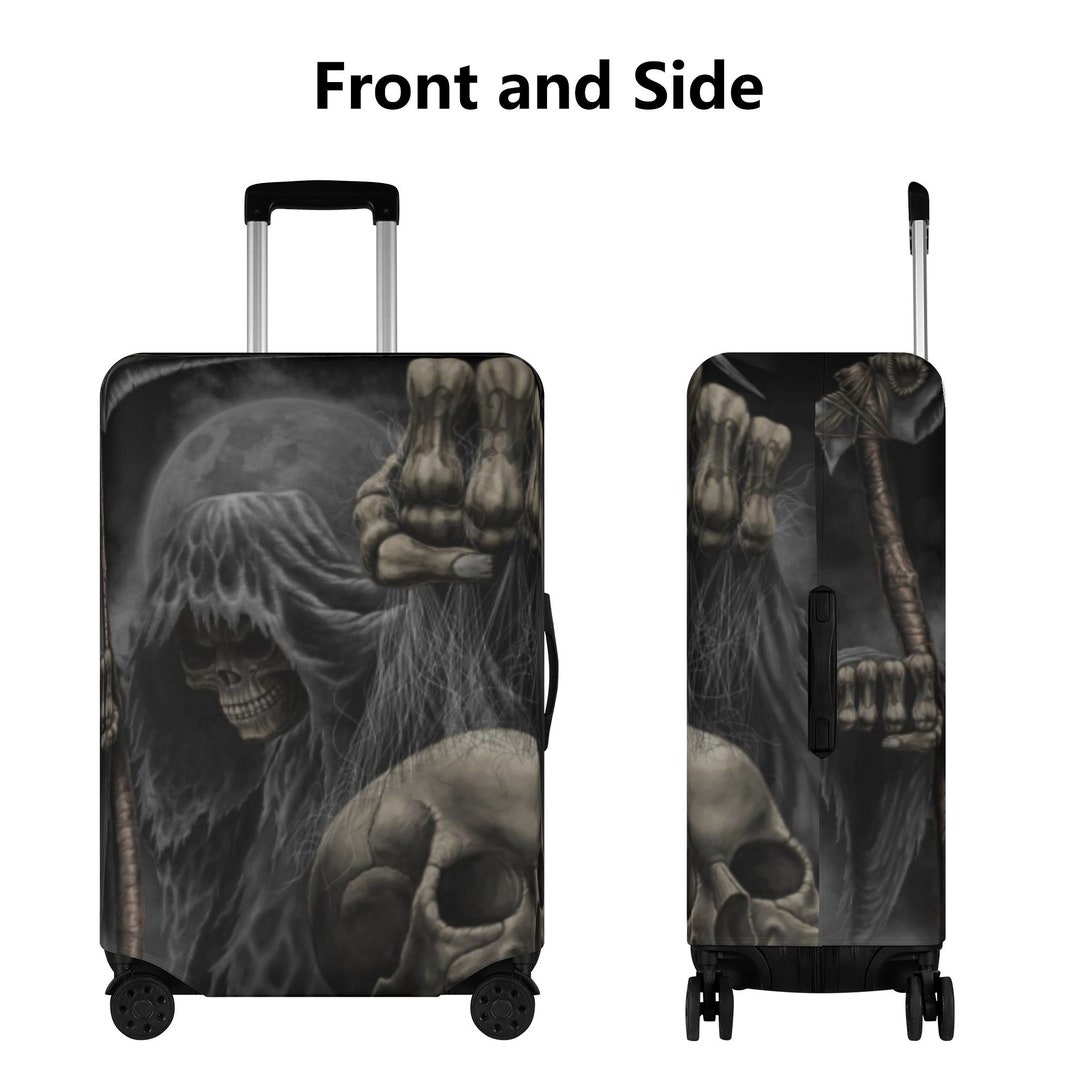 Grim Reaper Gothic Skull Luggage Covers, Skull in Fire Suitcase Cover ...