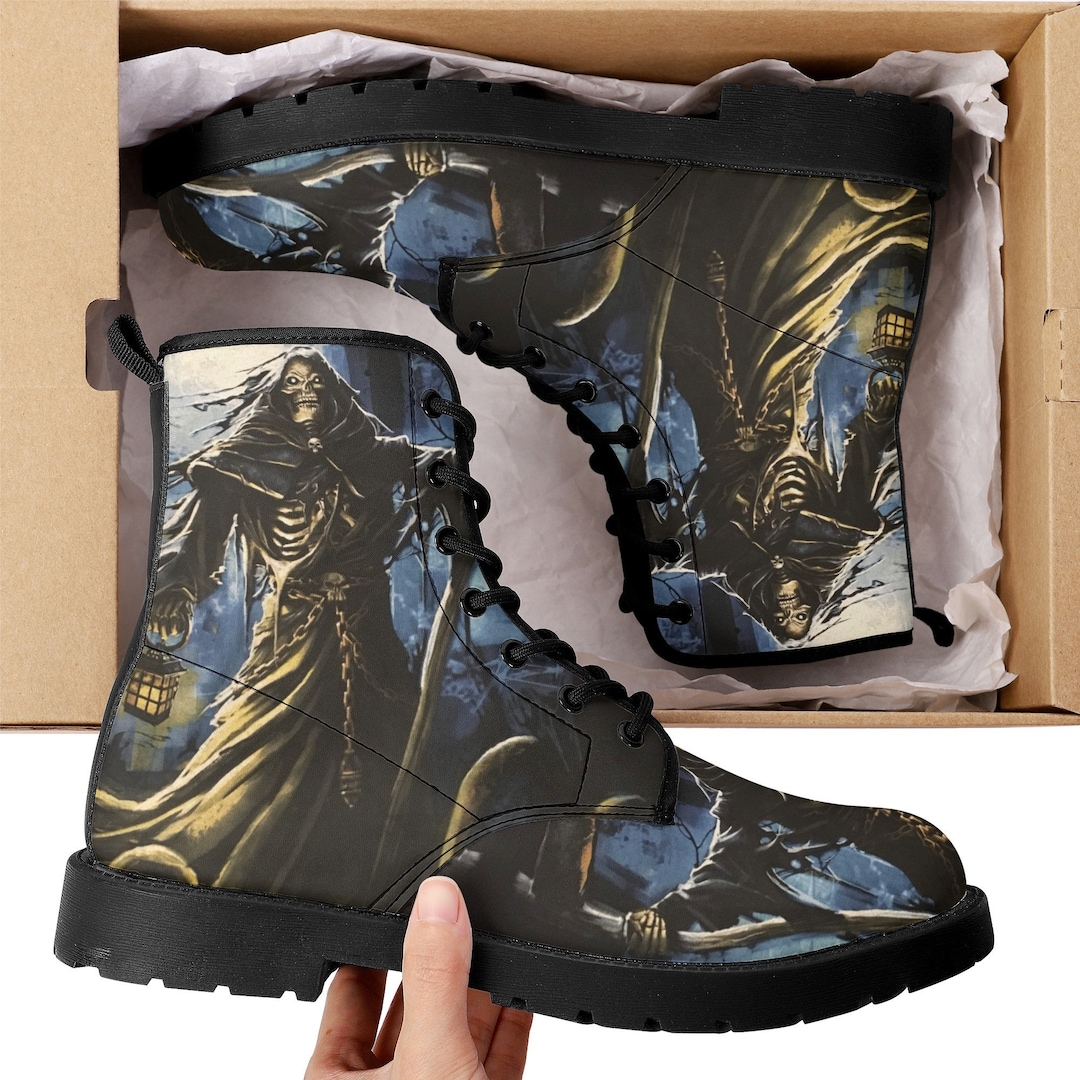 Gothic Grim Reaper Leather Boots, Halloween Death Skull Boots ...