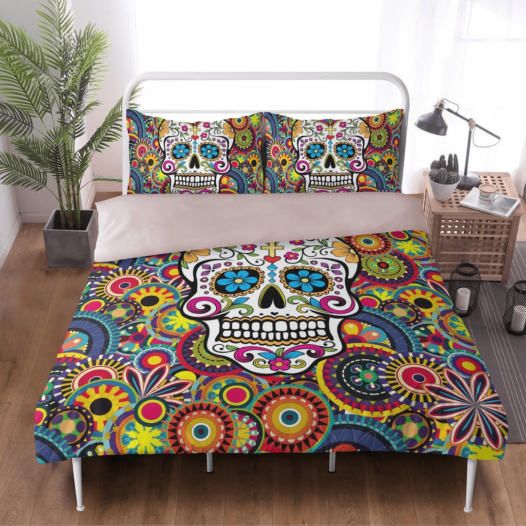 4pcs Sugar Skull Skeleton Pattern Bedding Duvet Cover, Day of the Dead ...
